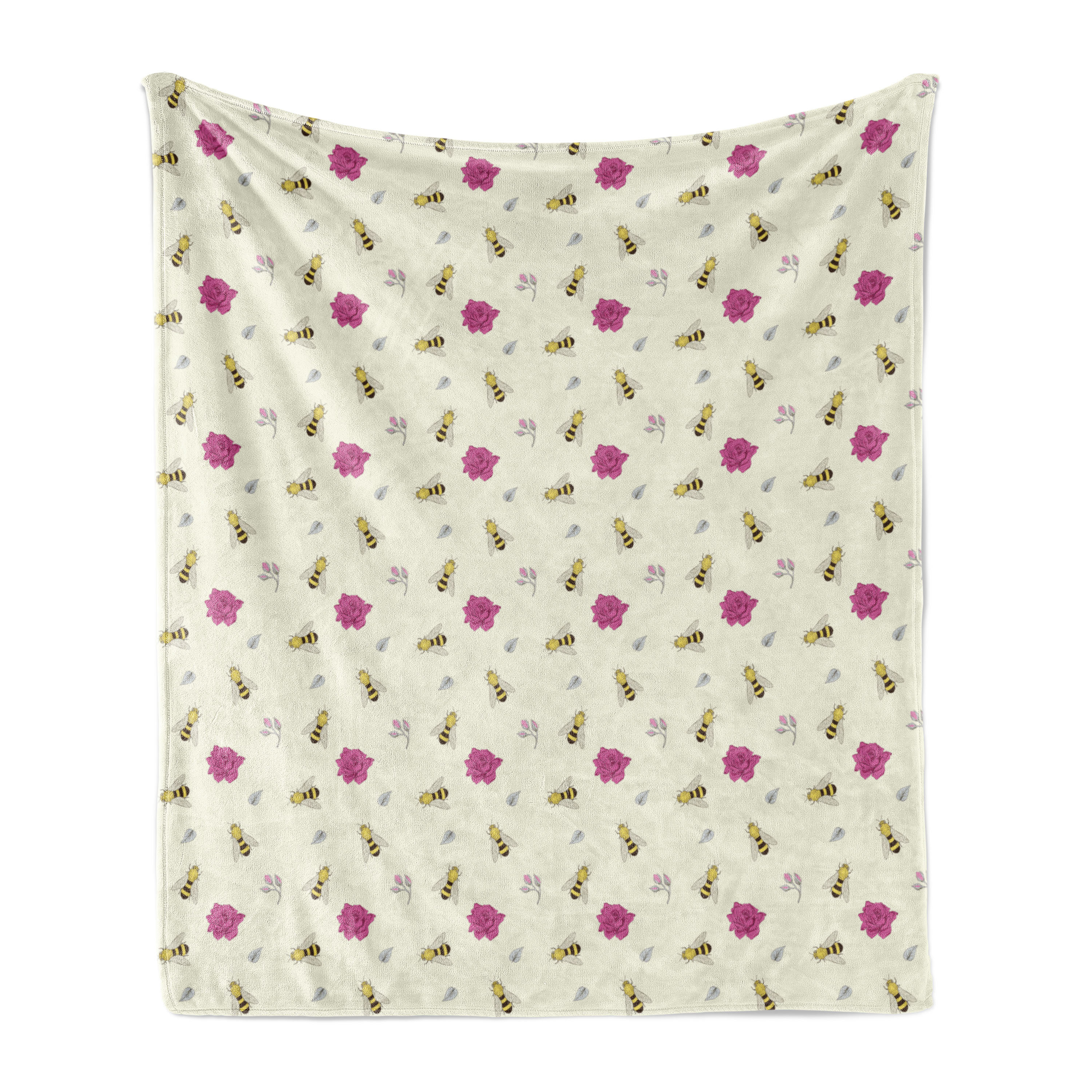 Ambesonne Bee Fleece Throw Blanket Hand-Drawn Bees Rose Buds | Wayfair