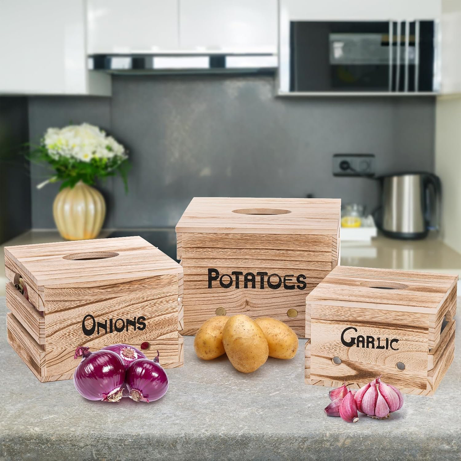 One Allium Way 3 Pack Vegetable Storage Bins, Farmhouse Potato Onion ...