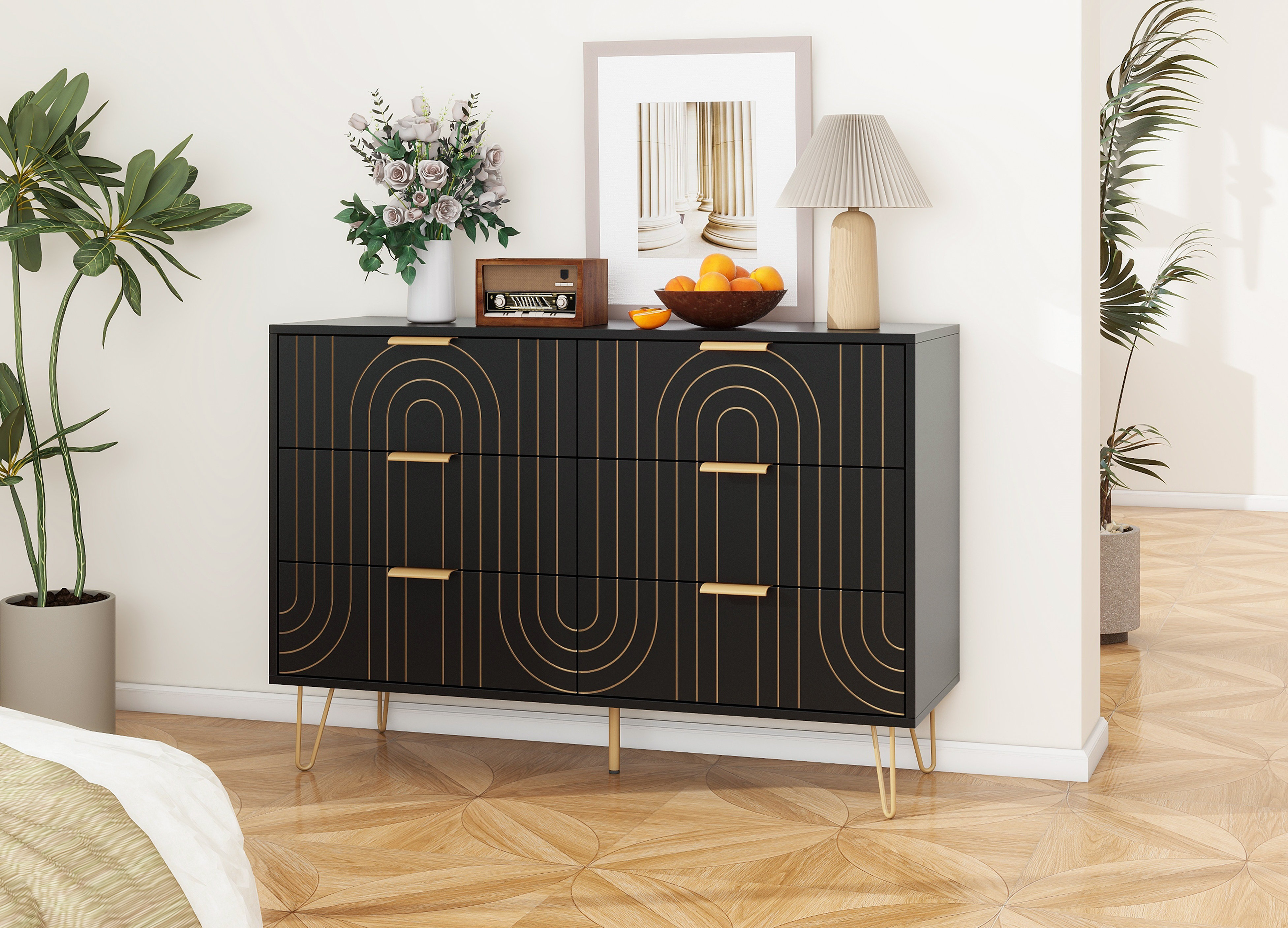 Mercer41 Modern 6 Drawer Dresser, Modern Dresser with Metal Handles ...