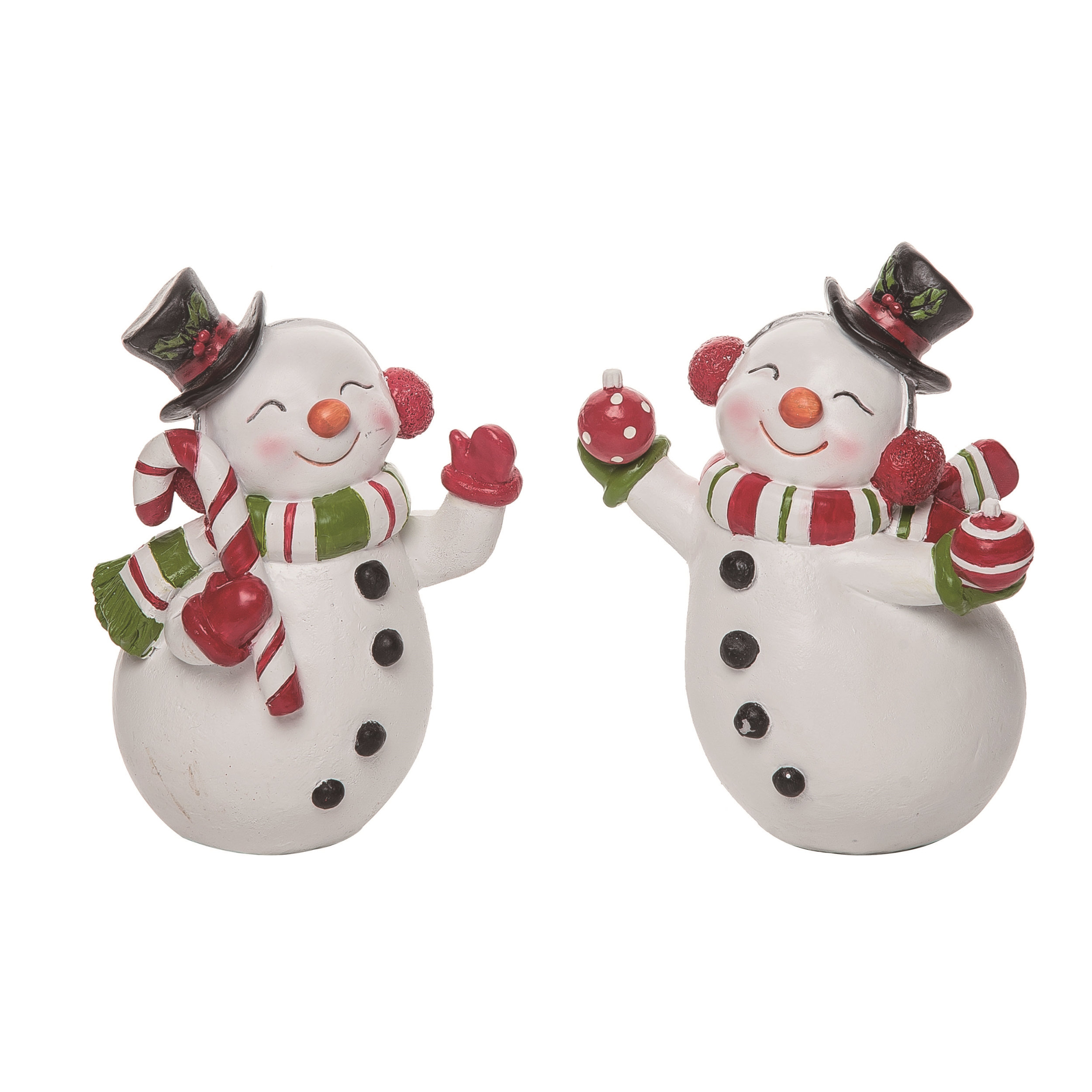 The Holiday Aisle® Resin Red/White Striped Snowman Figurine Set of 2 ...