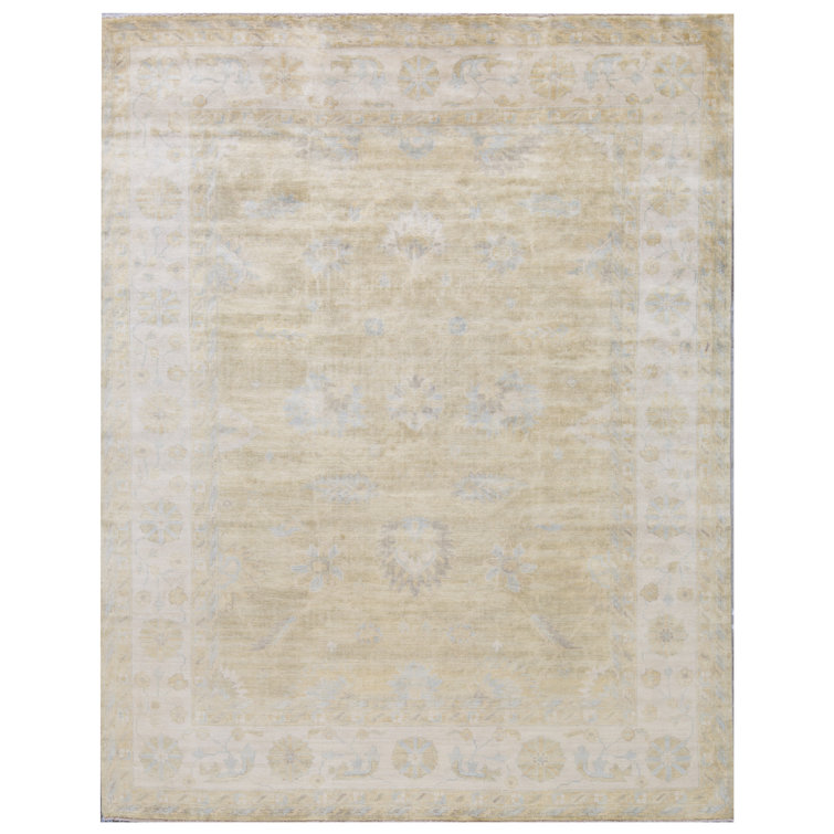 Hand-Knotted High-Quality Light Green and Ivory Area Rug