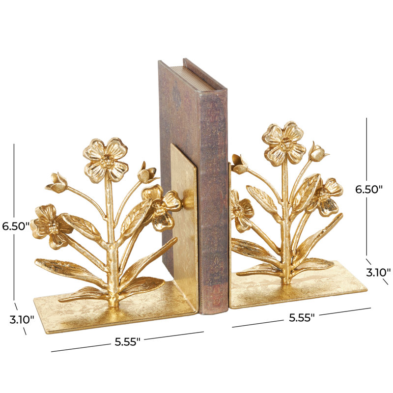 House of Hampton® Cole And Grey Metal Floral Decorative Bookends With ...