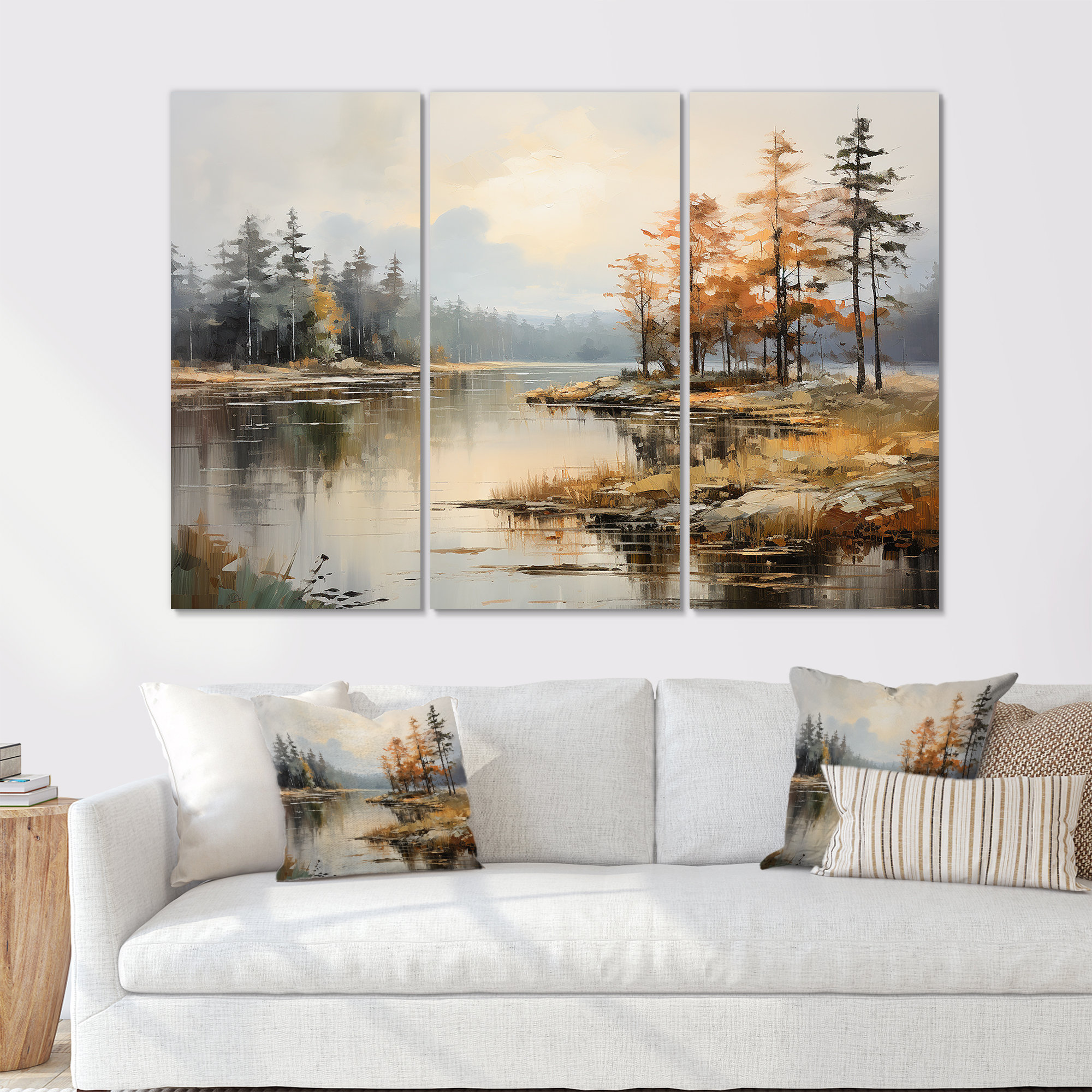 Design Art Lakeside Fall Foliage Serenity II - River Wall Art Living ...