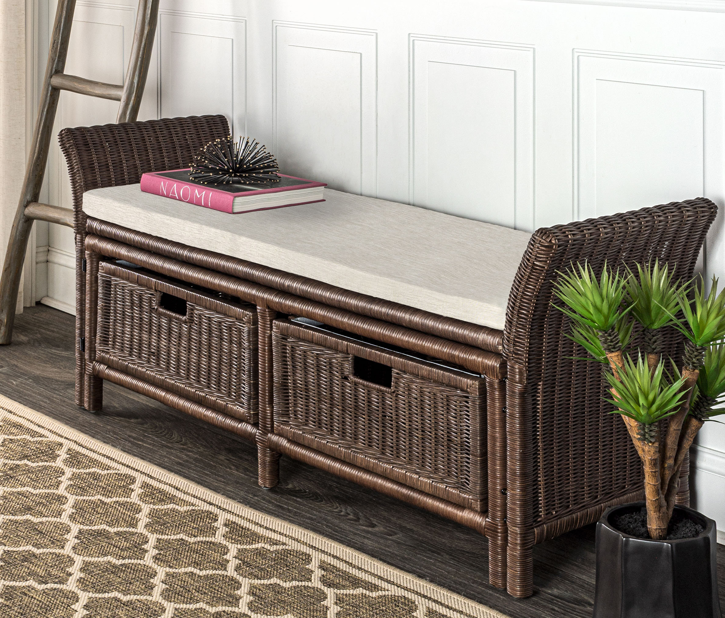 Bay Isle Home™ Cabott 52" 2 Drawer Wicker Storage Bench wih Linen ...