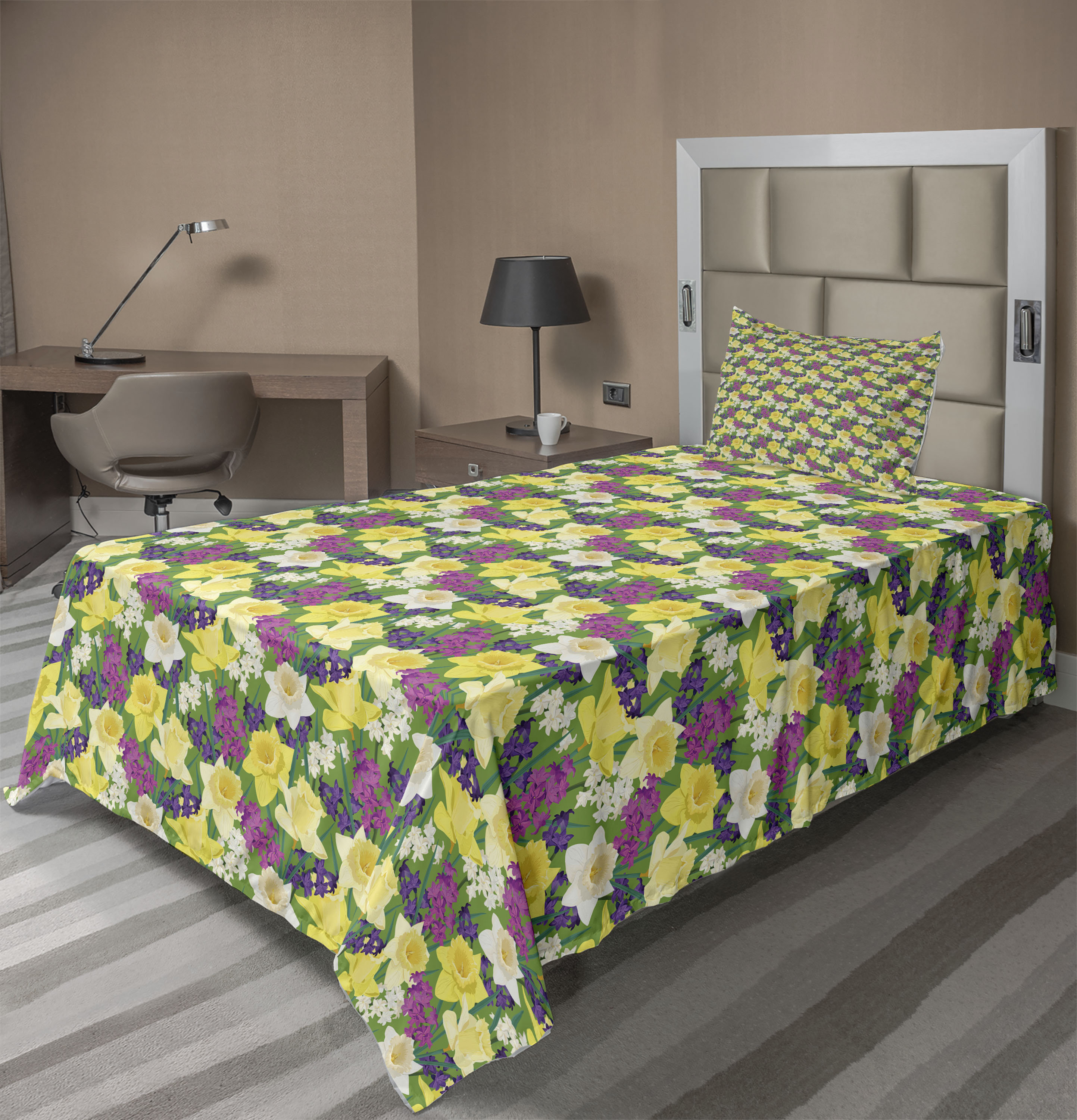 Ambesonne Forest Sheet Set Spring Theme Flora Drawing Lime Green and Pale Yellow | Wayfair