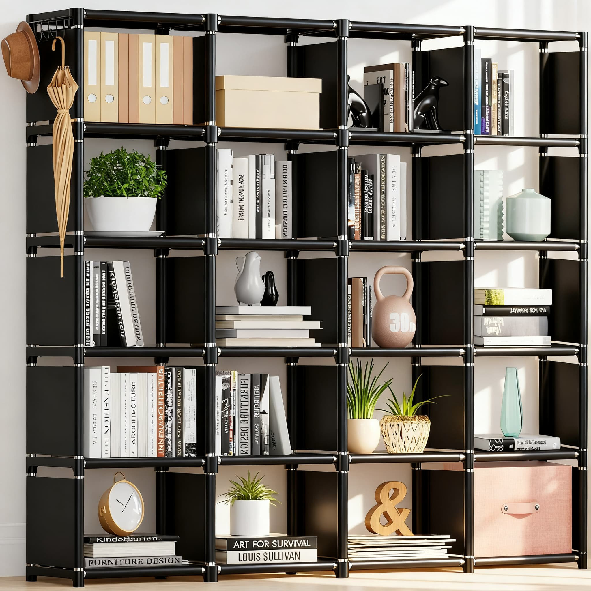 Ebern Designs 20-Cube Storage Organizer Shelf, Large DIY Bookcase With ...