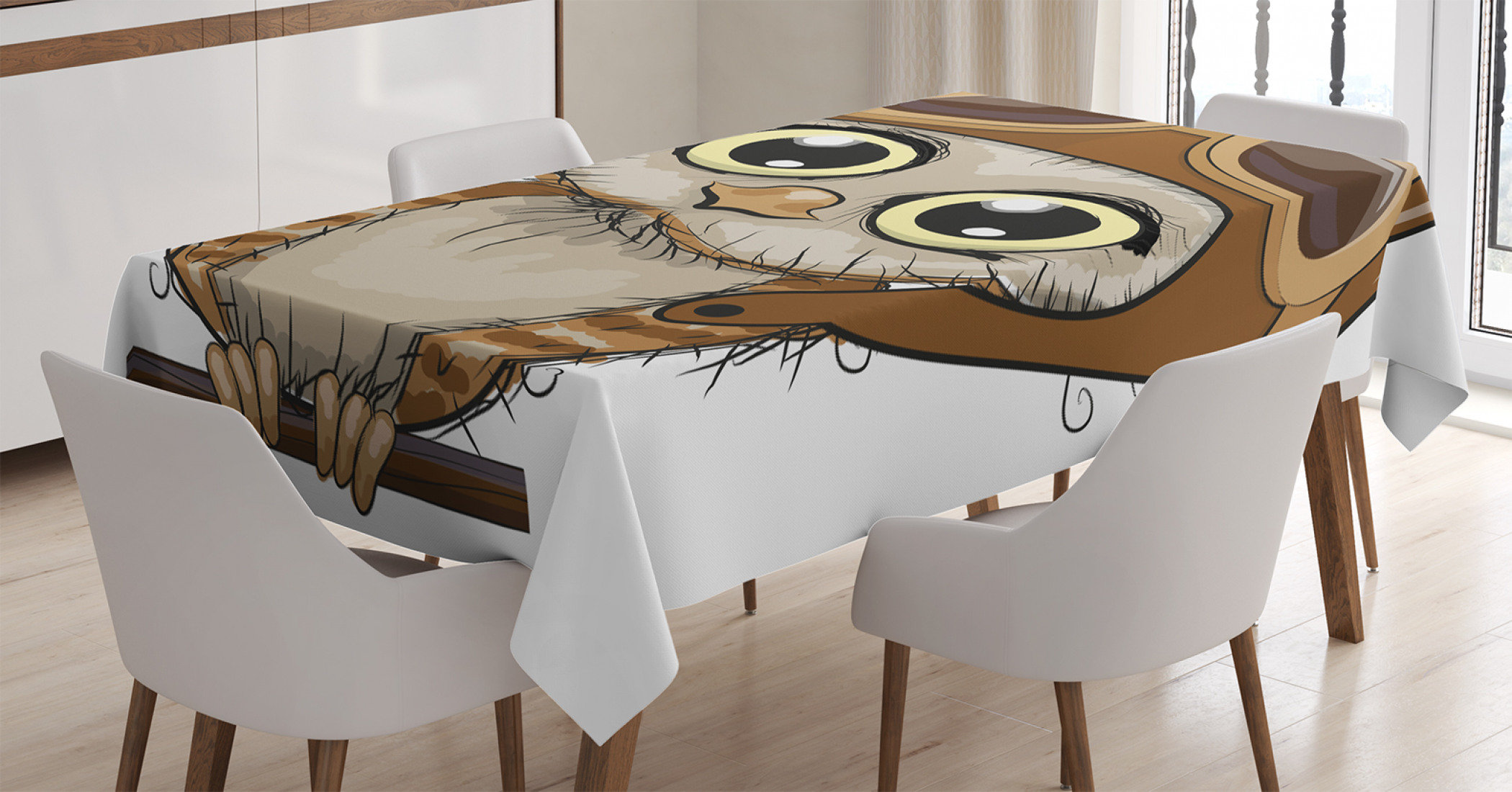 East Urban Home Owls Tablecloth, Owl In Pilot Hat Big Eyes Caricature ...