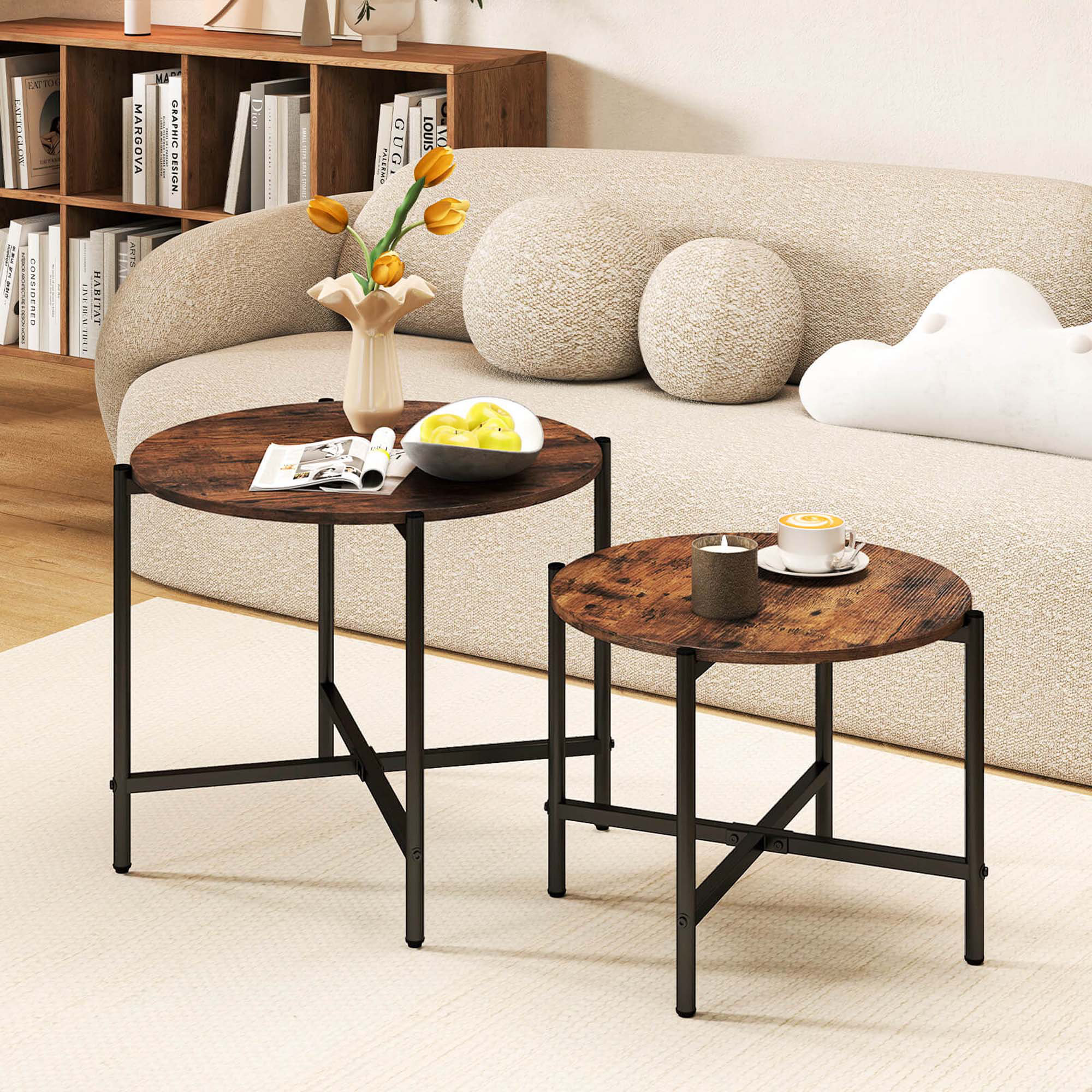 17 Stories Round Coffee Table Set Of 2 21.5" & 25.5" Nesting Coffee ...