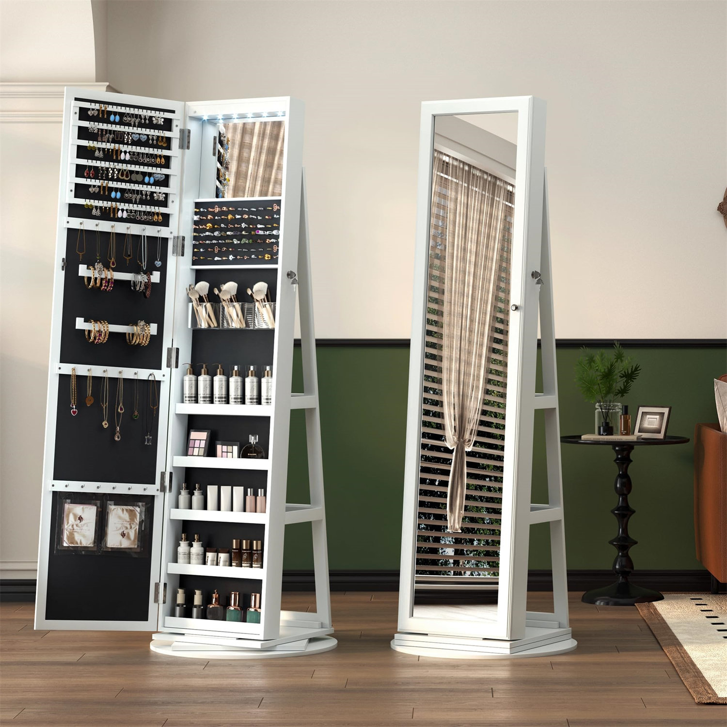 NIERBO Modern Pure White Triangular Jewellery Armoire With Full-Length ...
