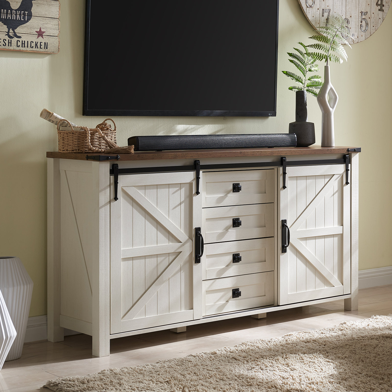 Gracie Oaks Texola 60" W Farmhouse Chest of Drawers, Wood Bedroom ...