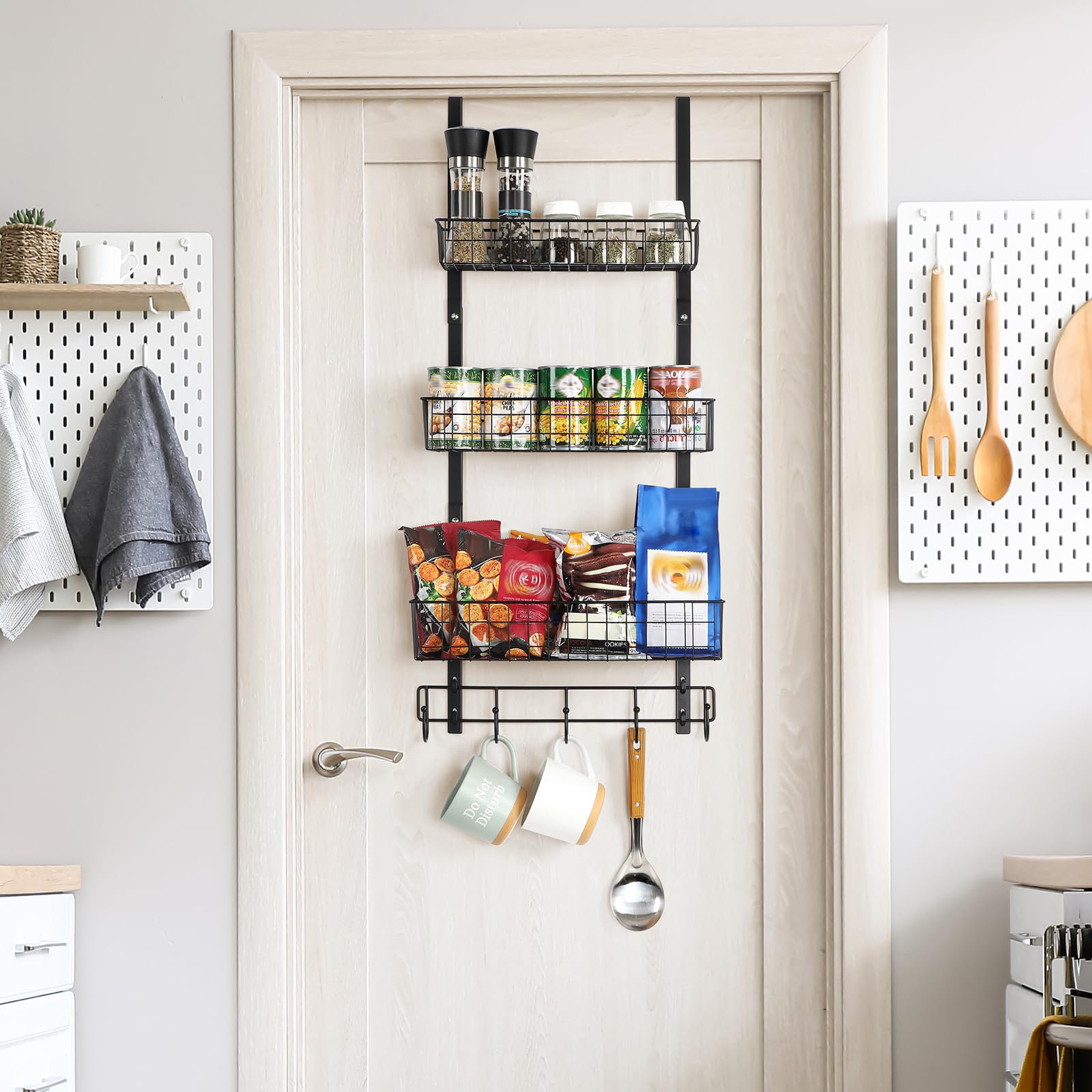 Rebrilliant Over The Door Pantry Organizer 3 Tier Hanging Basket Back ...