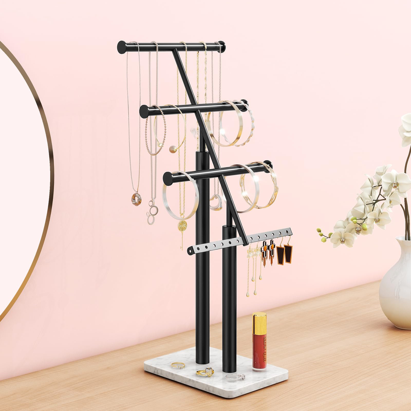 Latitude Run® Jewelry Storage Rack With Marble Base With 4 Tiers ...