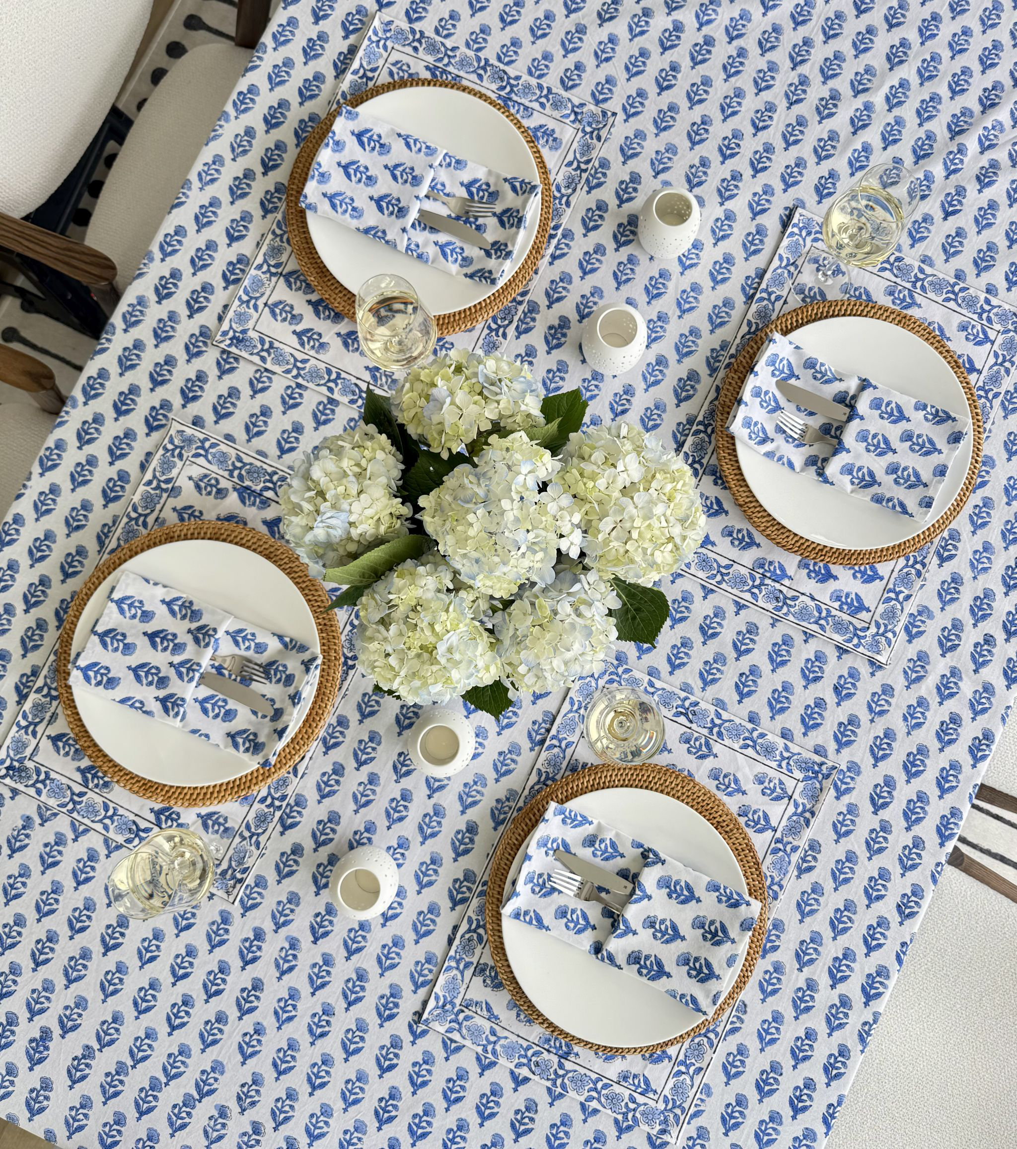Red Barrel Studio® Hand Block Print Tablecloth, Blue | Wayfair