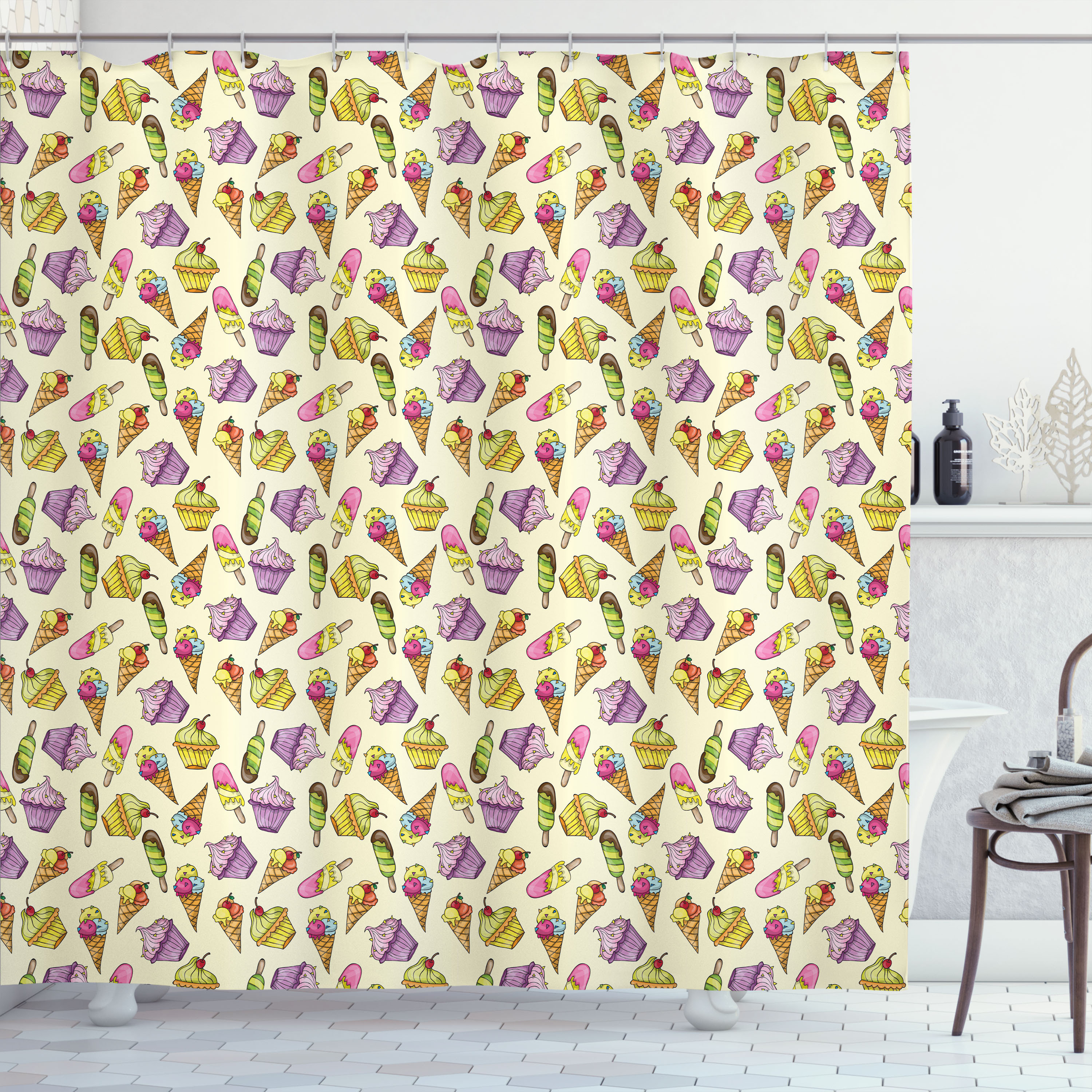 Dakota Fields Ice Cream Shower Curtain Yummy Cupcakes Multicolor | Wayfair