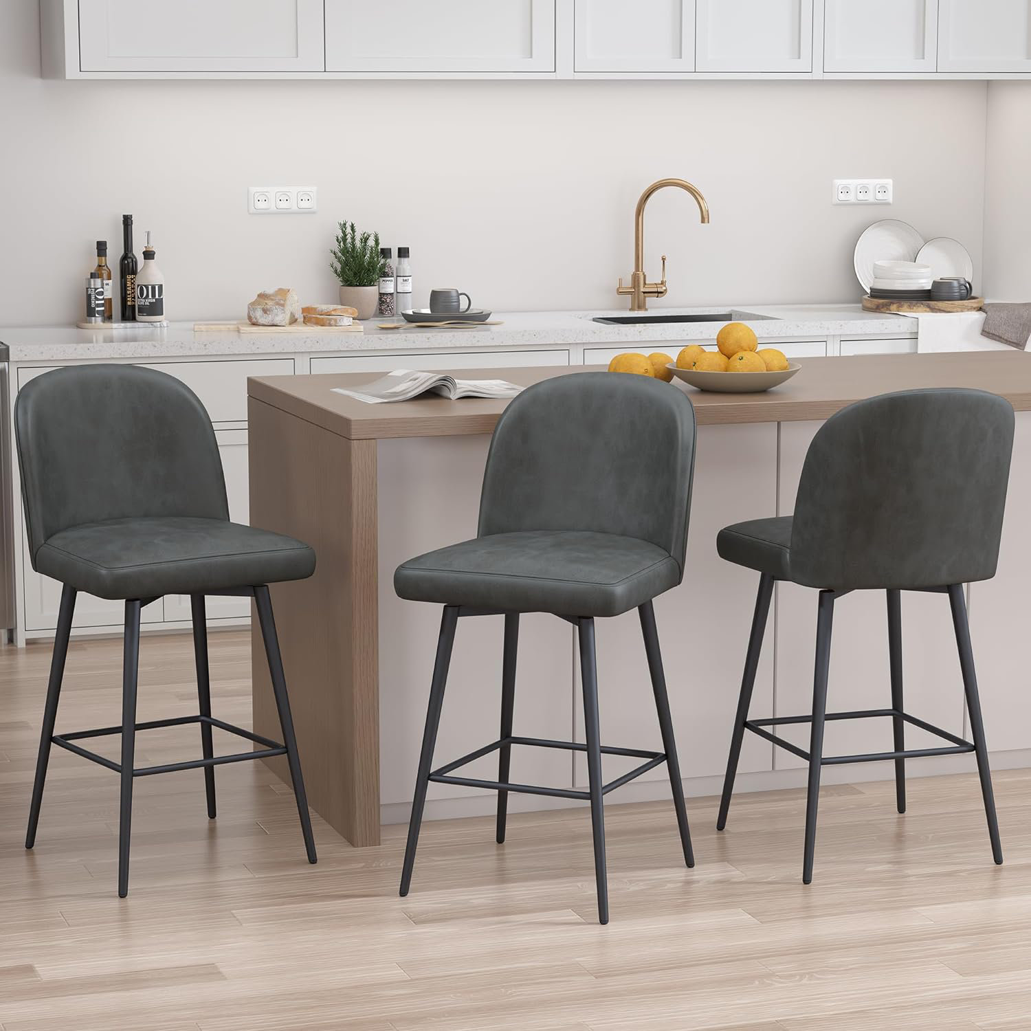 Corrigan Studio® Counter Height Bar Stools Set Of 3, Upholstered Swivel ...