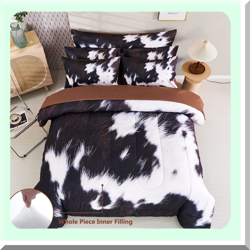 Everly Quinn Highland Rustic Cow Print 8-Piece Comforter Set - Western ...