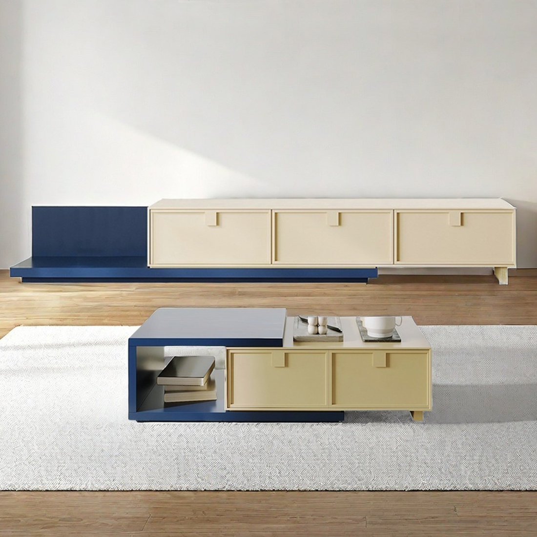 Orxva Galaxy Retractable Blue TV Stand and Coffee Table Set | Wayfair