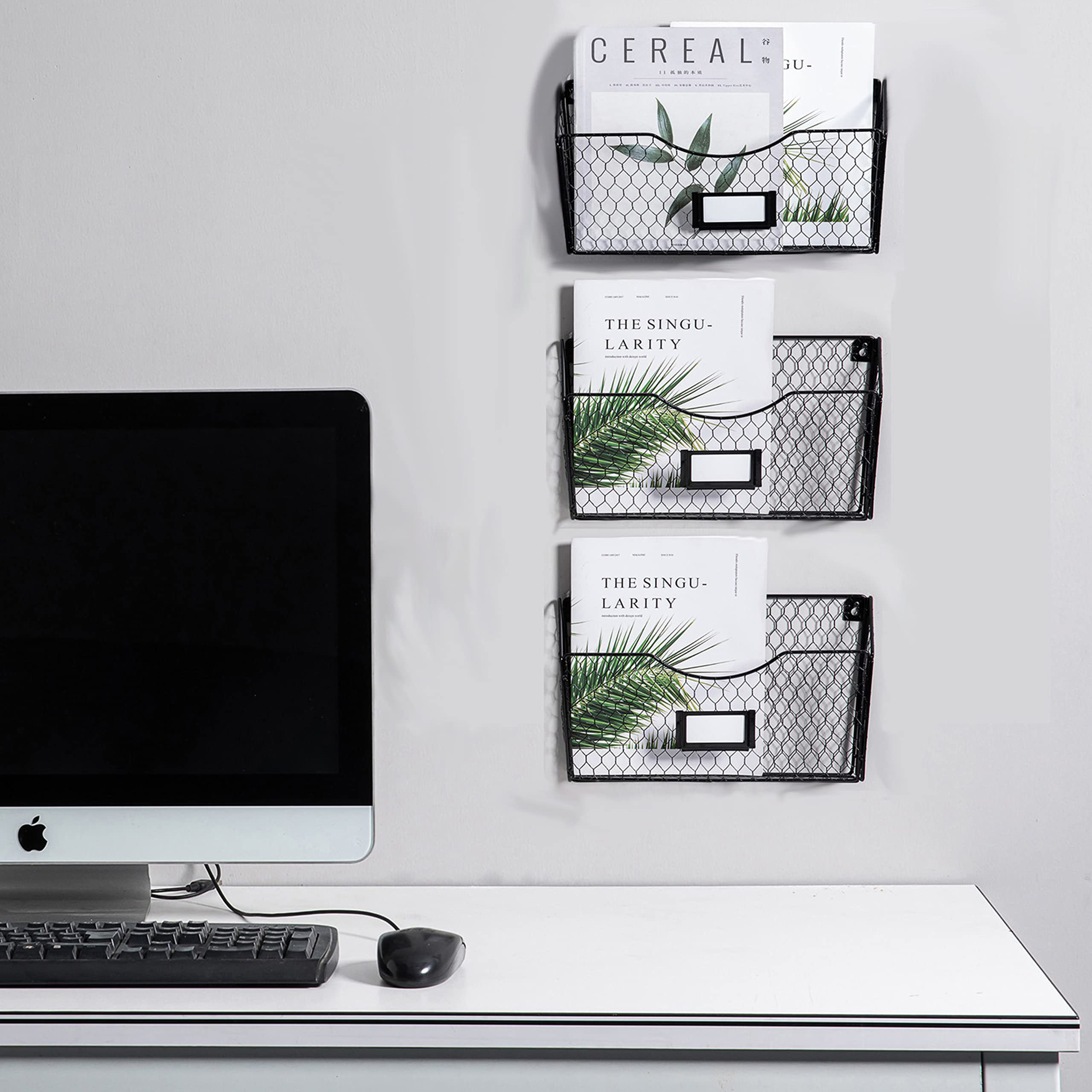Ebern Designs Mesh Magazine Rack 3 Pockets Wall Mount Hanging File ...