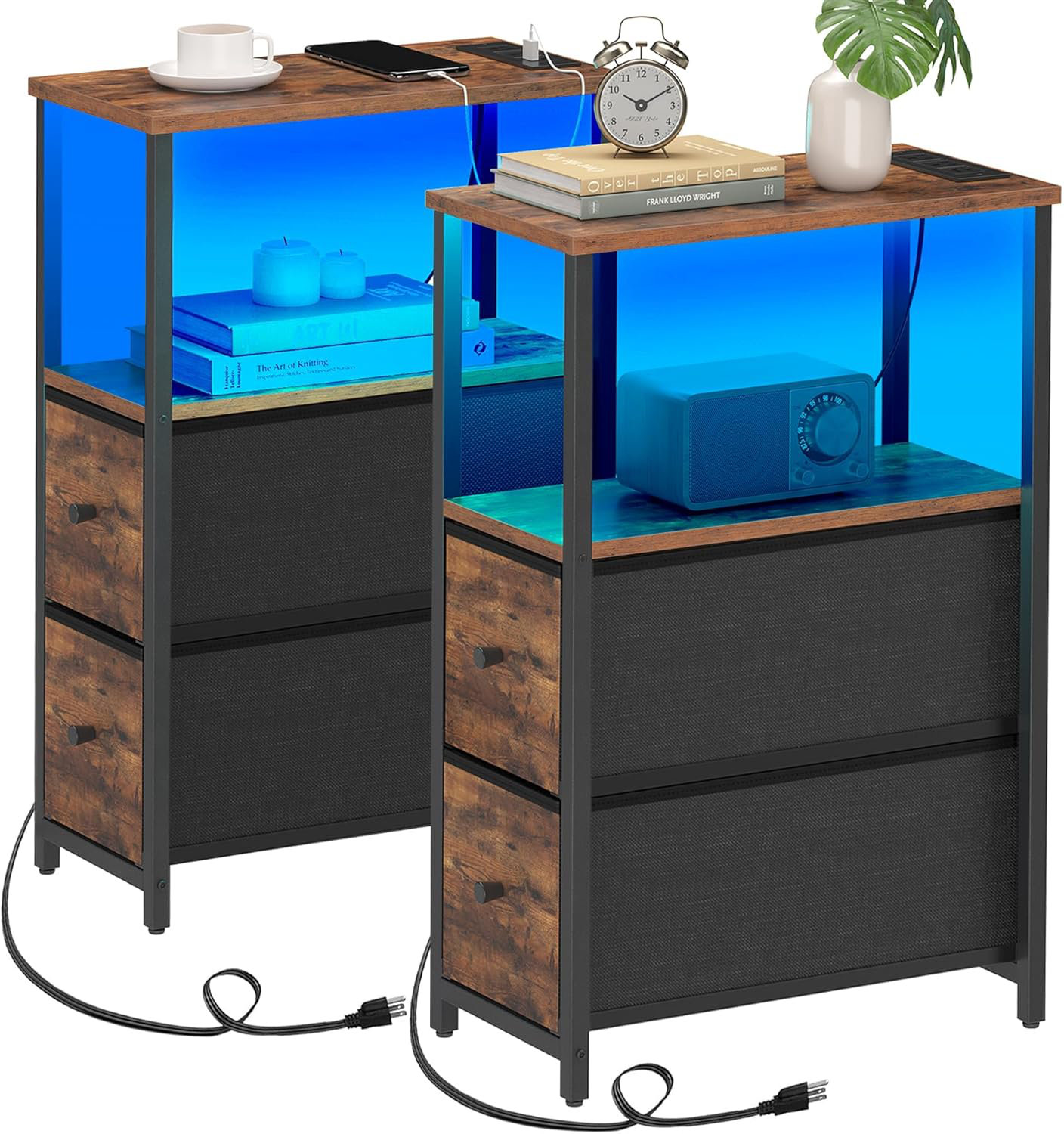 Brayden Studio® Nightstand with 2 Cloth Drawers, Set of 2, Couch Table ...