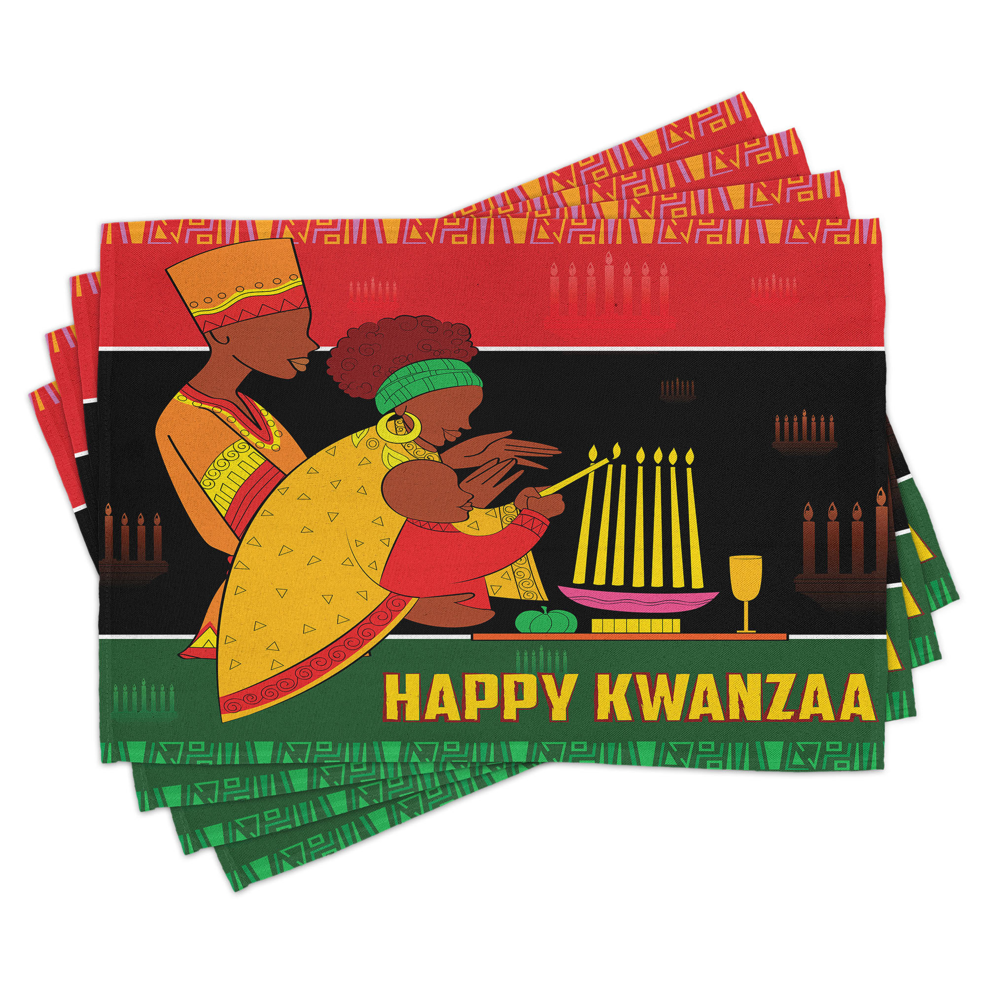 One Allium Way® Ethnic Place Mats Set of 8 Happy Kwanzaa Calligraphy 8 ...