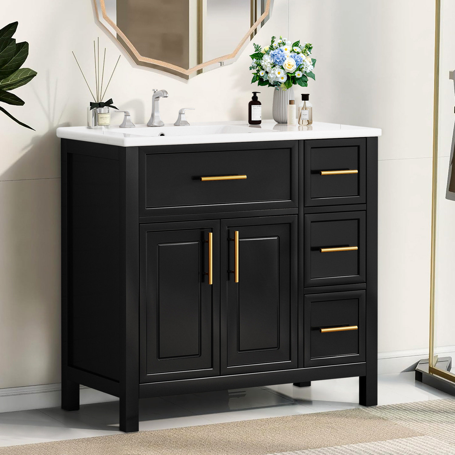 Winston Porter Bathroom Vanity With Ceramic Sink Top,solid Wood,mdf ...