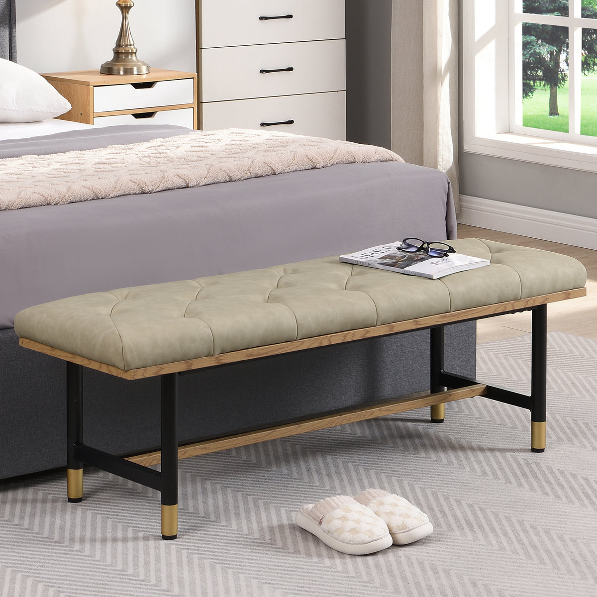 Ebern Designs Makayla Faux Leather Upholstered Bench & Reviews | Wayfair