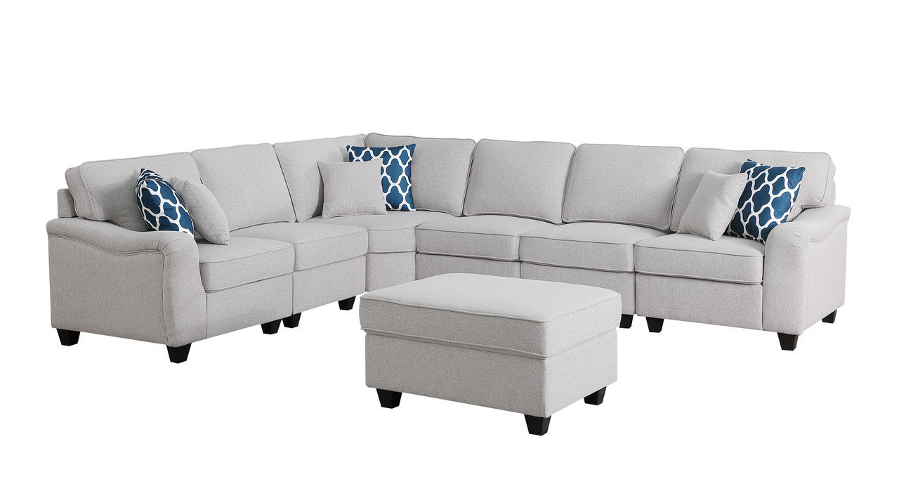 Latitude Run® Finley 7-Piece Modular L-Shape Linen Sectional Sofa and ...