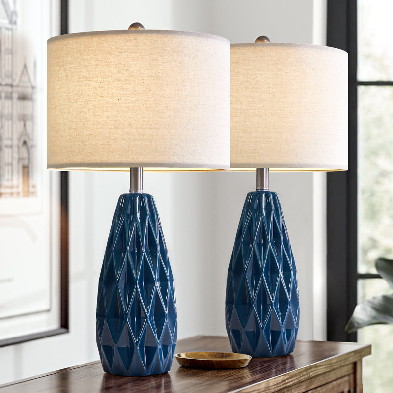 Ivy Bronx 24.75" Modern Ceramic Table lamp, Blue Embossed Bedside Lamp ...