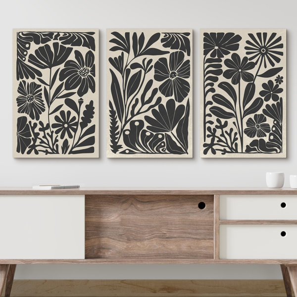 IDEA4WALL «Mid-Century Modern Boho Black and White Abstract Floral ...