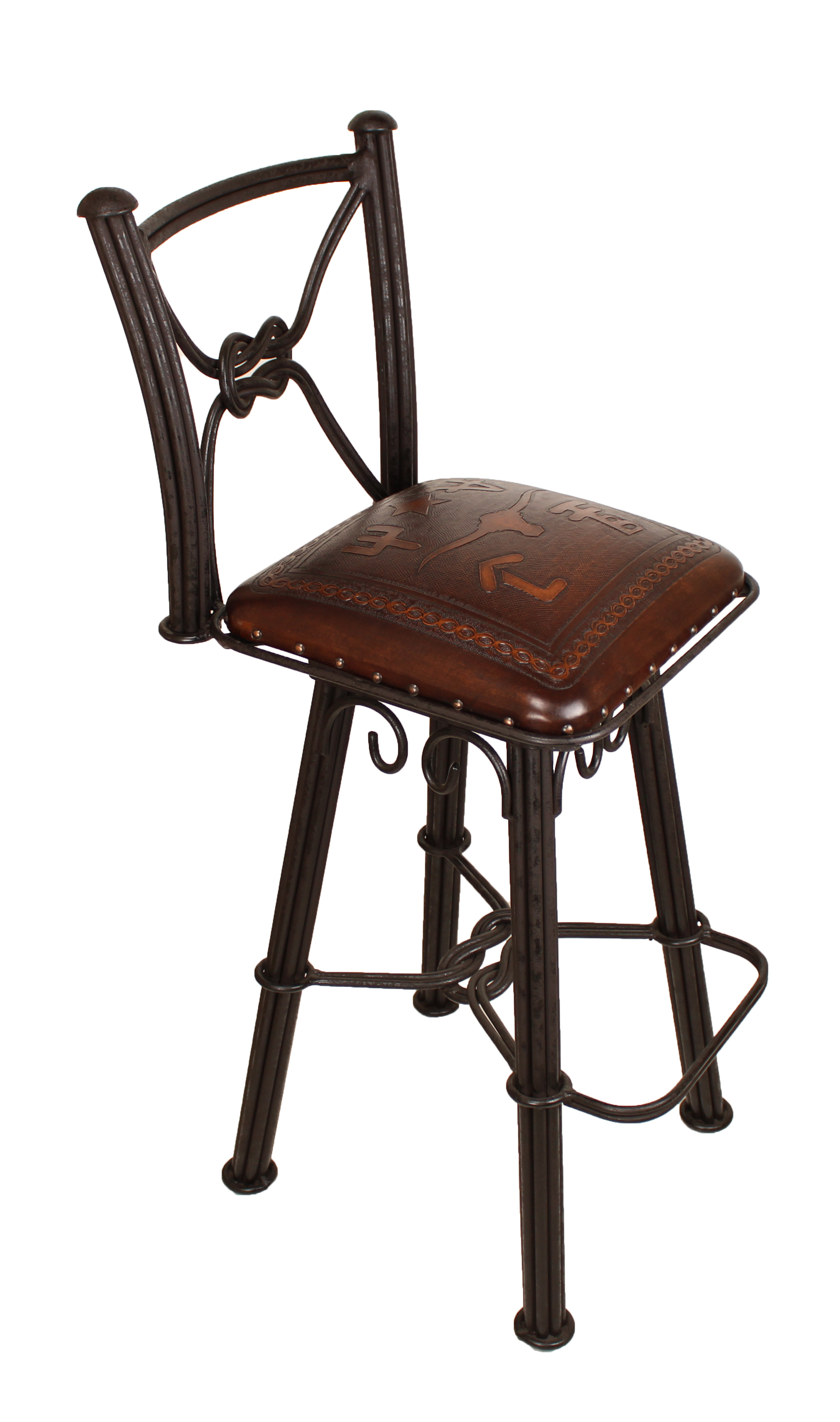 Williston Forge Western Iron Bar Stool w/Back w/Swivel (Steer Brands ...