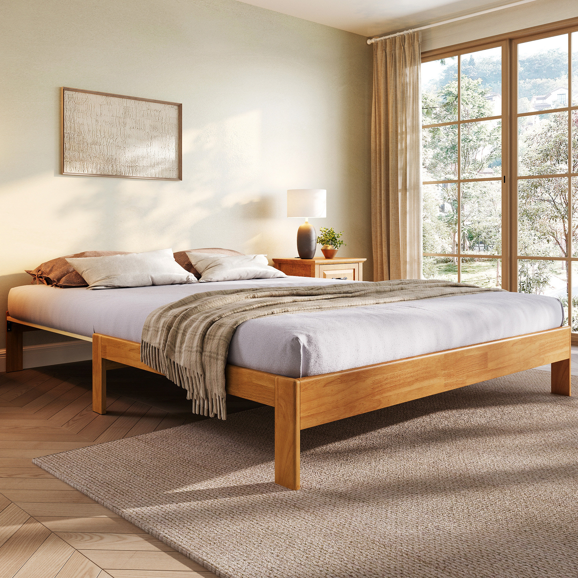 Ebern Designs Solid Wood Extendable Platform Bed | Wayfair