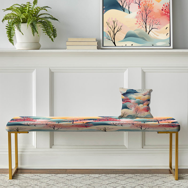 Design Art Minimalist Landscapes Ii - Abstract Upholstered Gold Bench ...