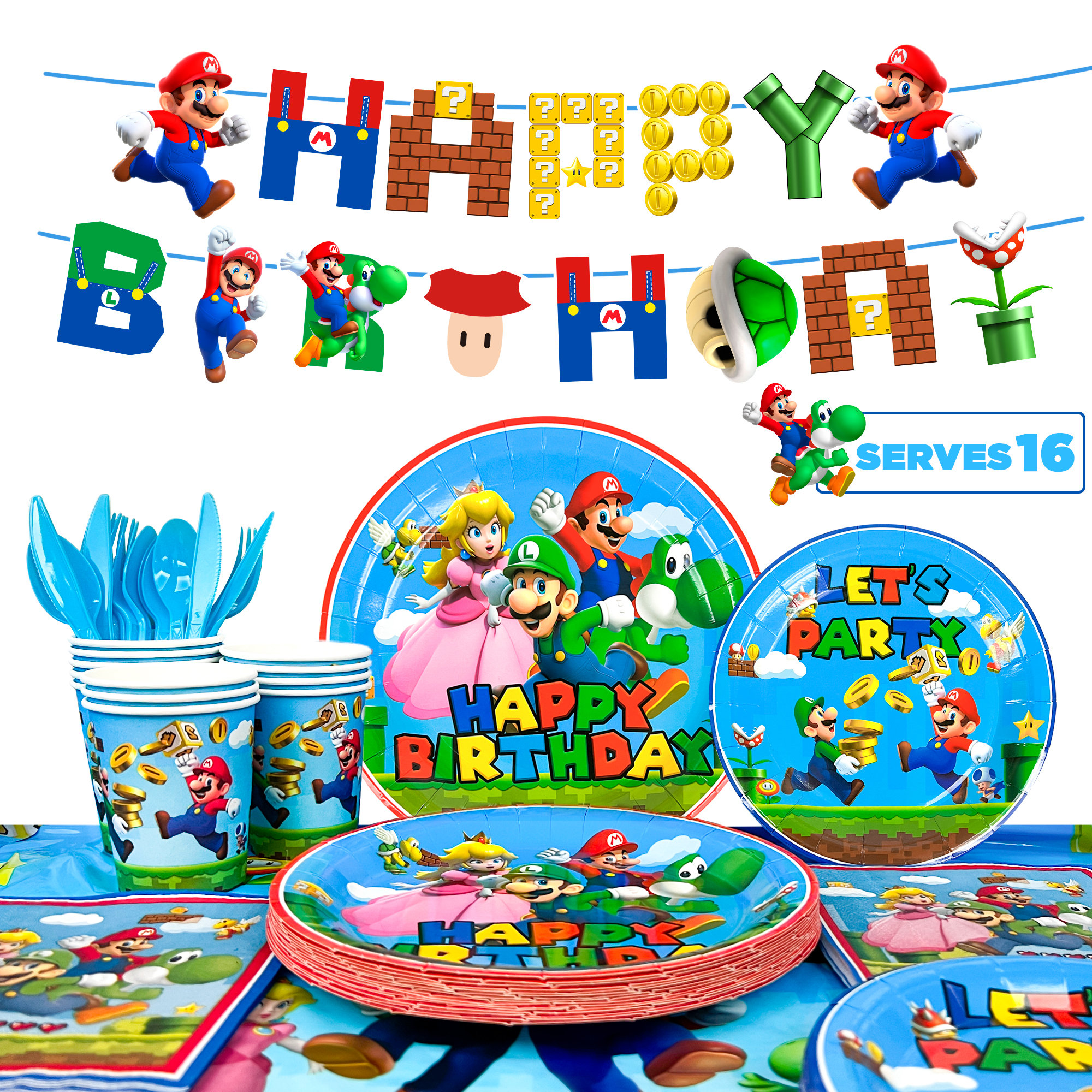 Charlton Home® Super Mario Party Supplies Tableware-128pcs Super Mario ...