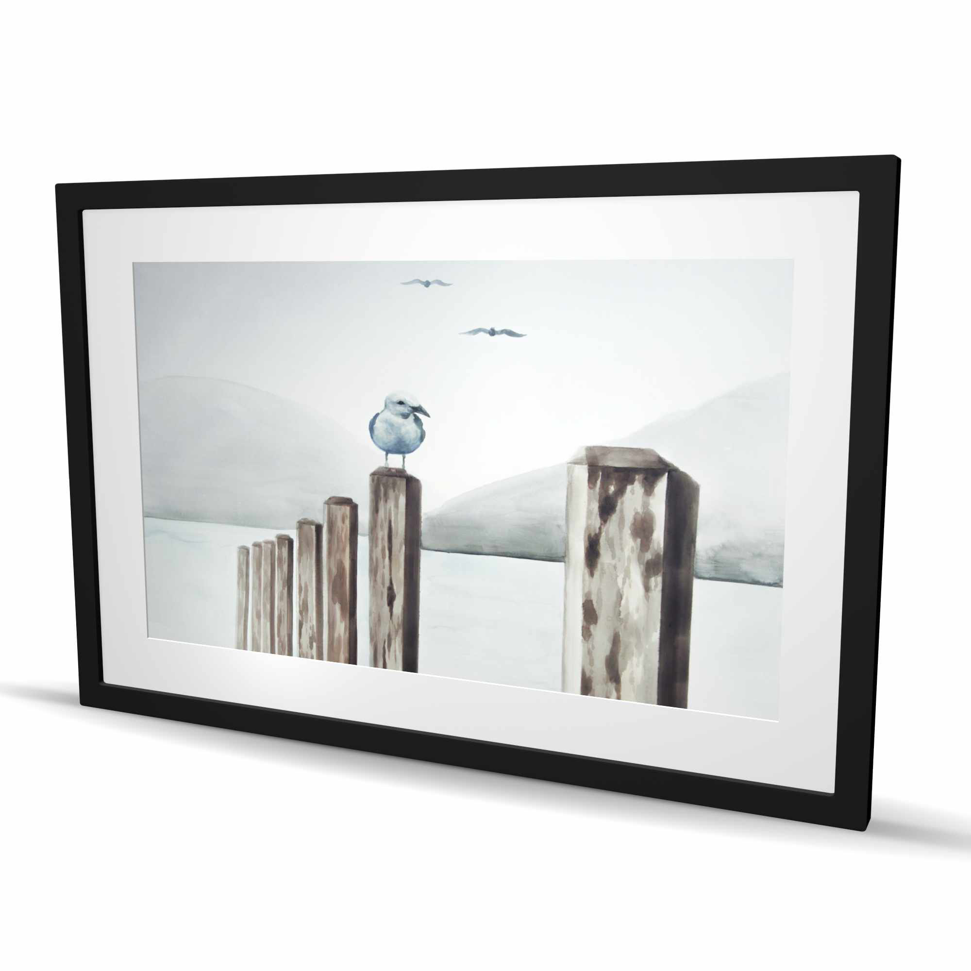Lark Manor™ Seagull at the Marina - Bird Illustrative Framed Print ...