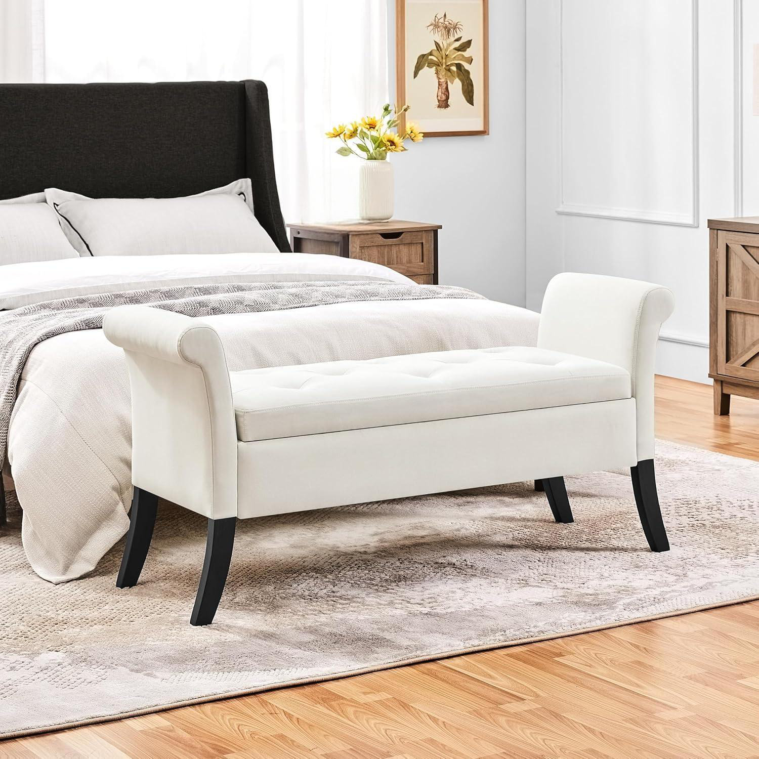 Red Barrel Studio® 52-Inch White Storage Footstool With Padded Seat And ...