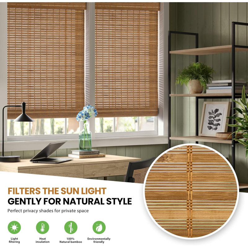 Bay Isle Home™ No Tools No Drill Cordless Bamboo Roman Shades Light ...