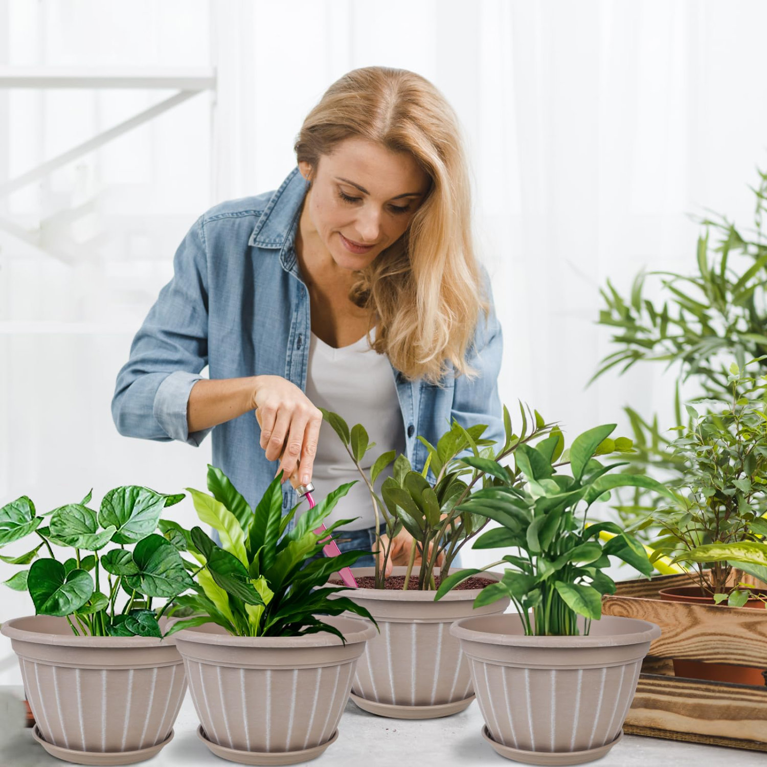 Arlmont & Co. 10 Inch Plants Pot,4 Pack Flower Pots,Planters Pot With ...