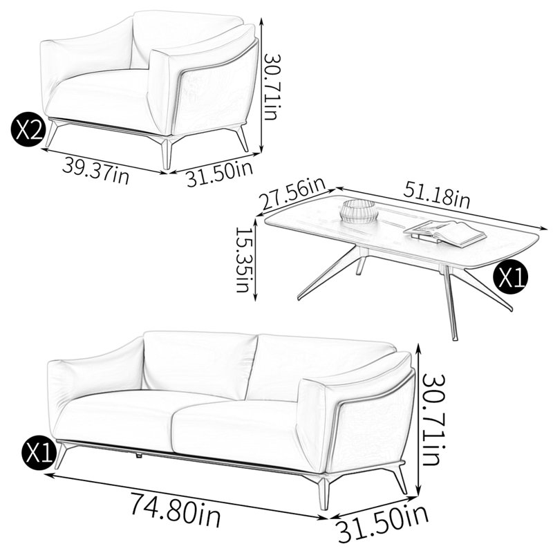 Walkoly Solid wood simple sofa tea table combination | Wayfair
