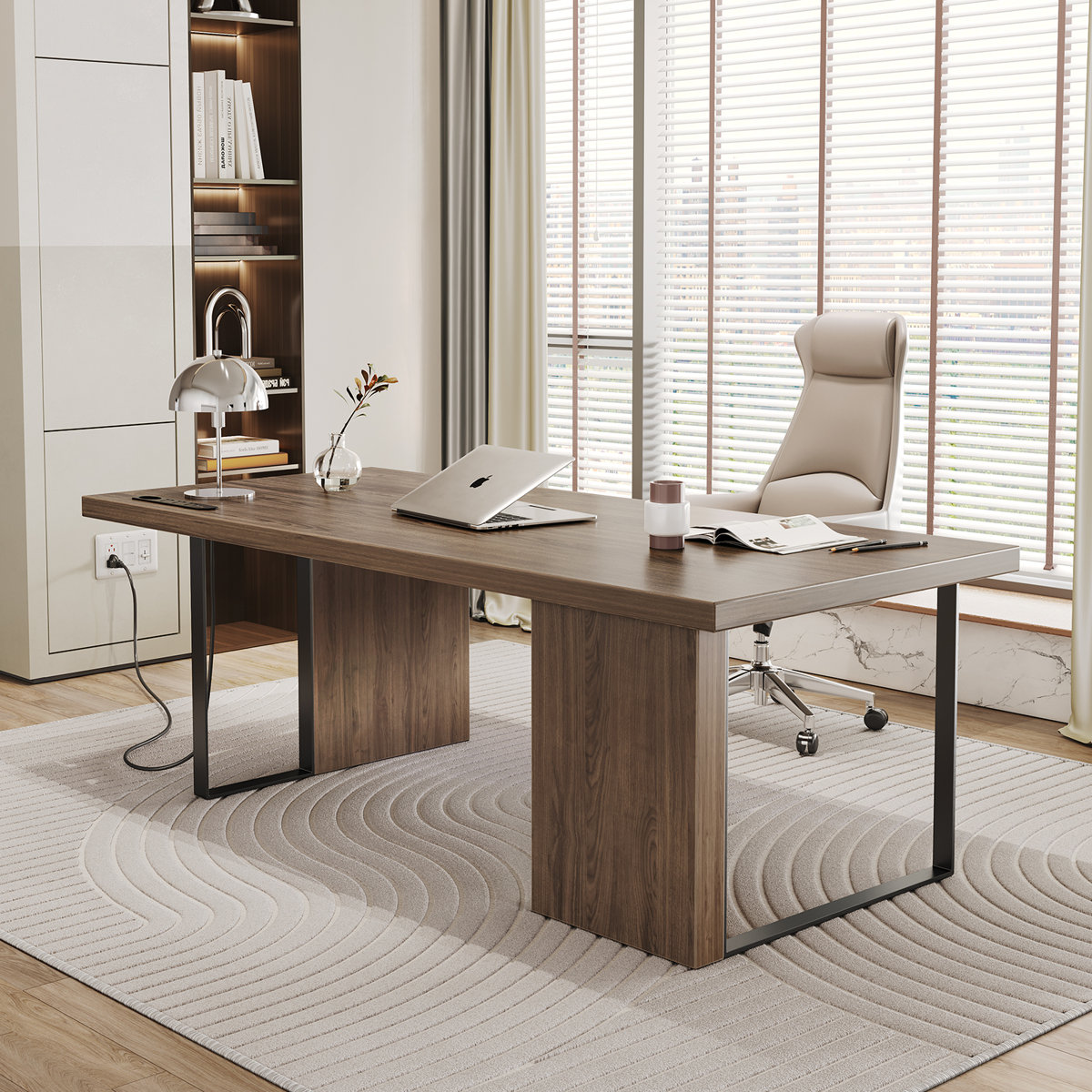 17 Stories 60" Executive Office Desk With Built-in Power Outlet, Modern ...