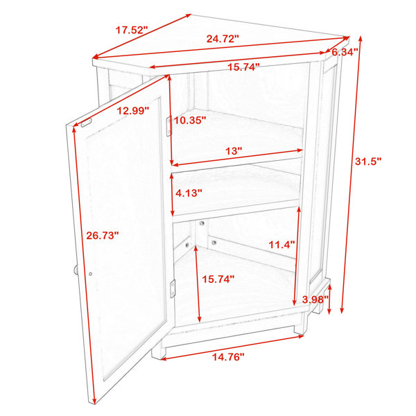 Rebrilliant Misiak Wood Triangle Corner Bathroom Cabinet with Shelves ...