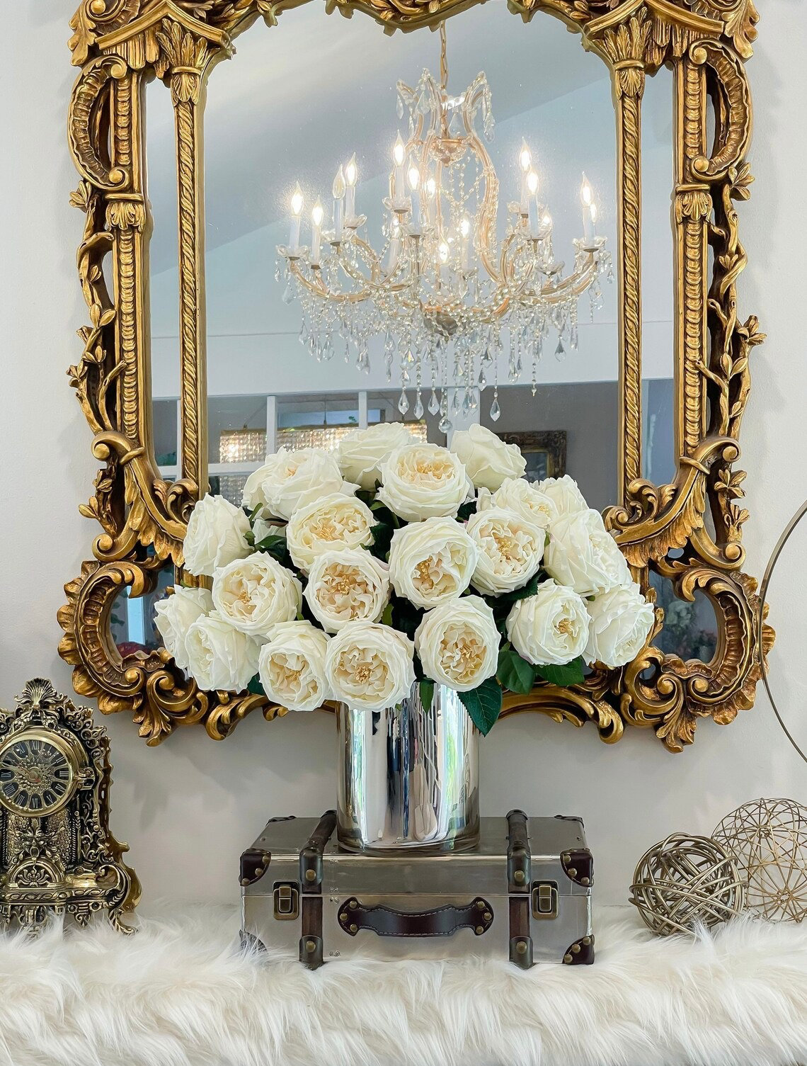 Flovery Luxury Large Real Touch Austin Rose Stems – Ivory/Champagne ...