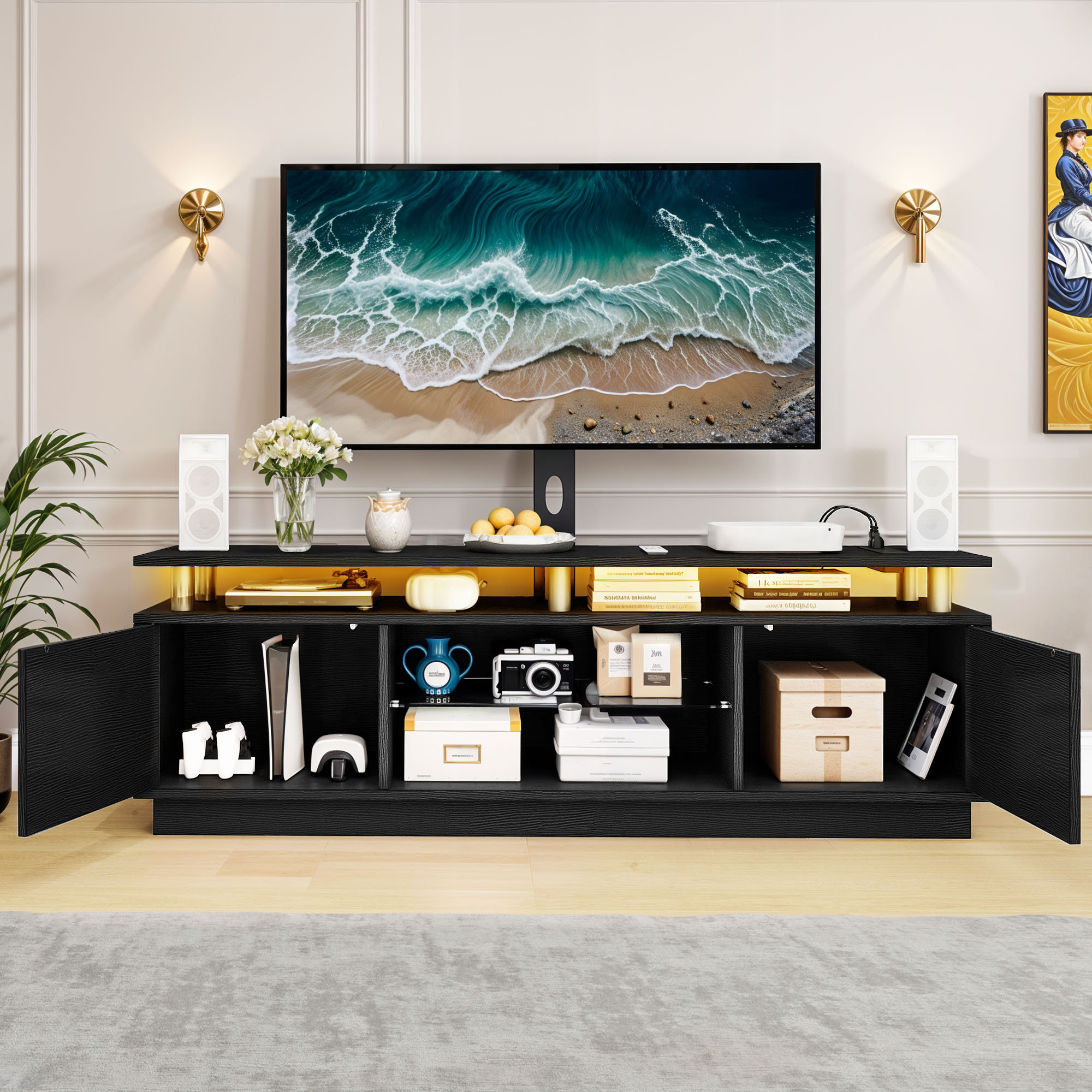 Ebern Designs Stylish Cabinet Media Console Media Center with Height ...