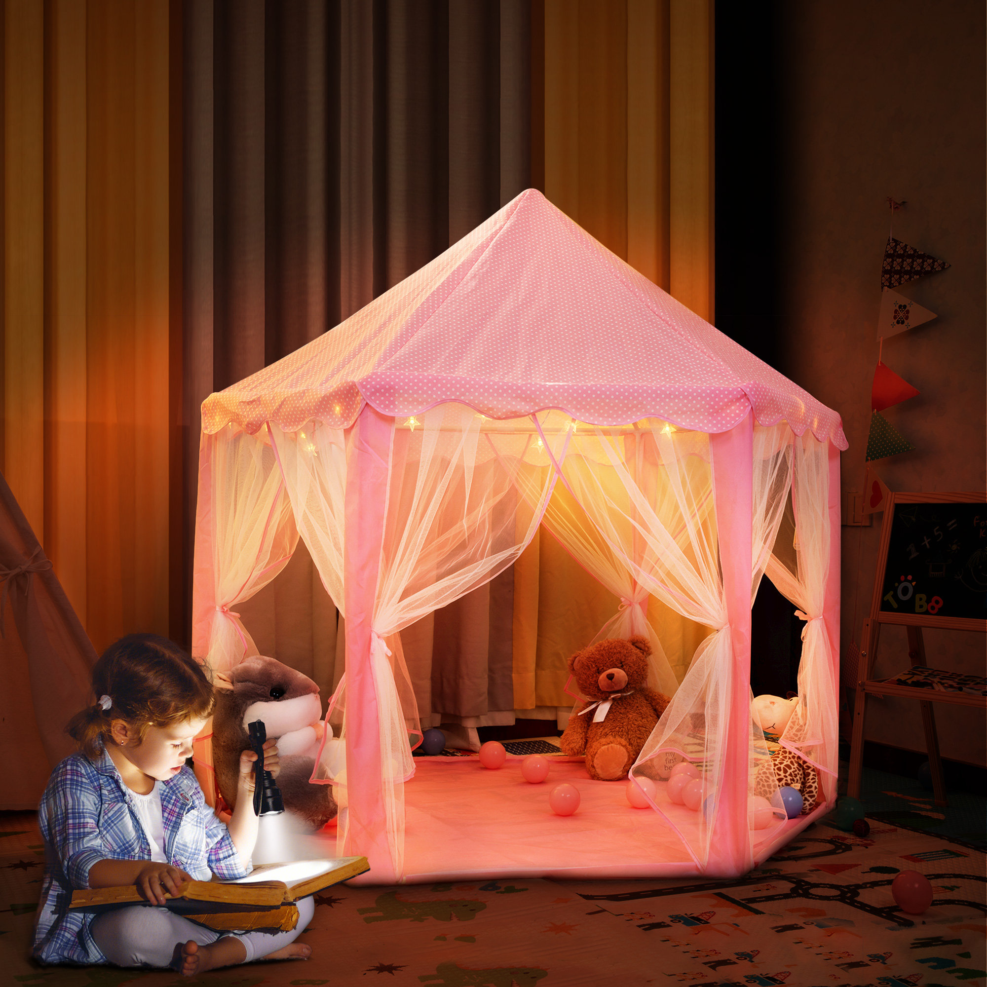 Allied Plush Inc Pink Princess Tent For Children with LED Star Lights ...