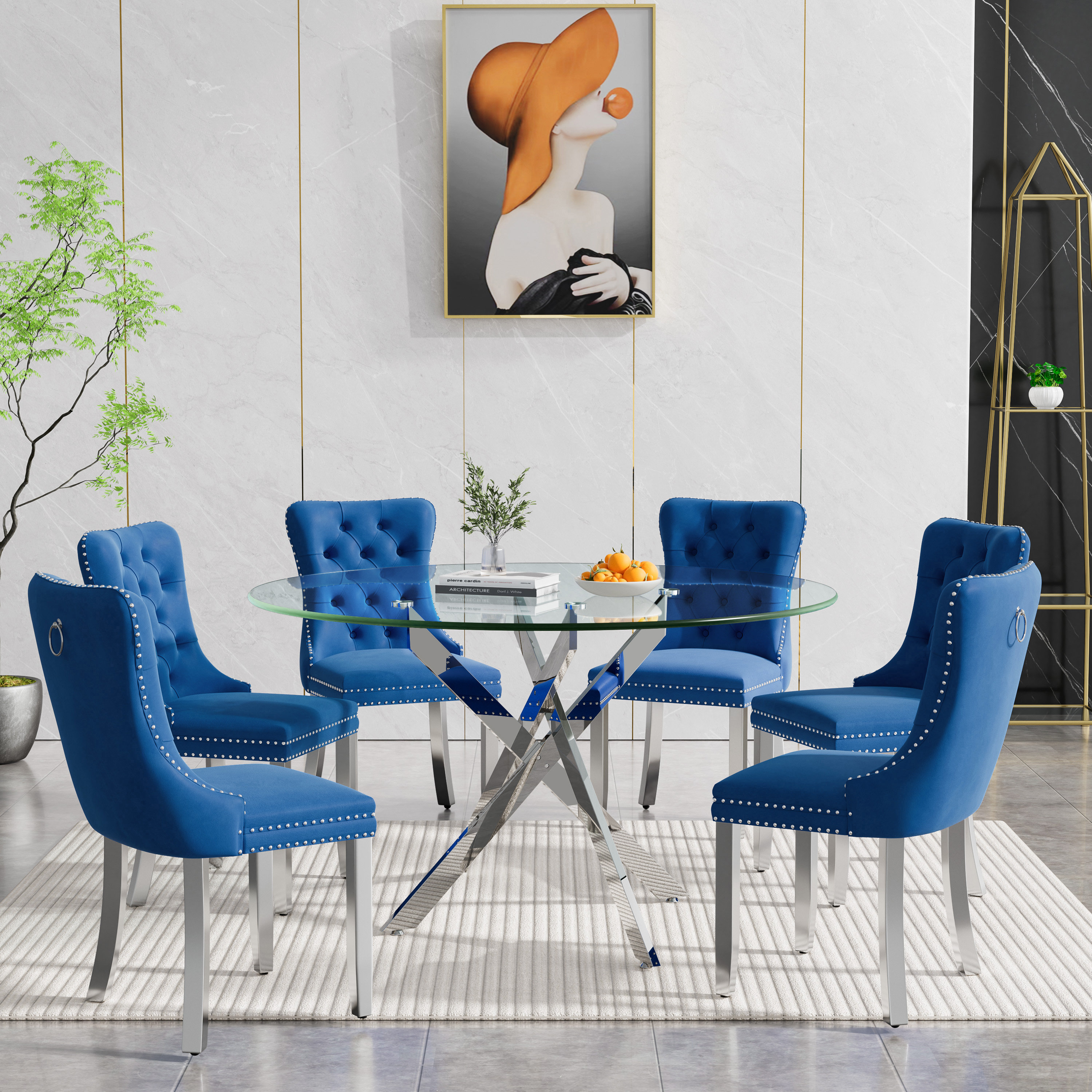 Xuchangshisuoluoxinxikejiyouxiangongsi 7-Piece Round Glass Dining Table ...