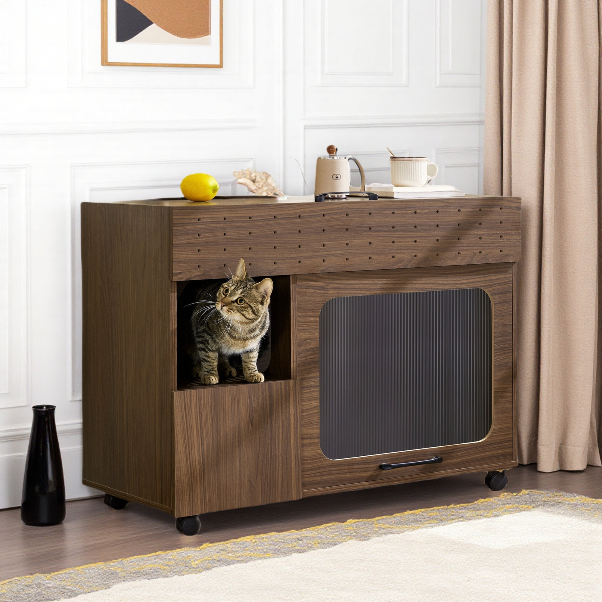 Tucker Murphy Pet™ Multi-use Cat Litter Box With Flip-up Door, 4 Wheels ...