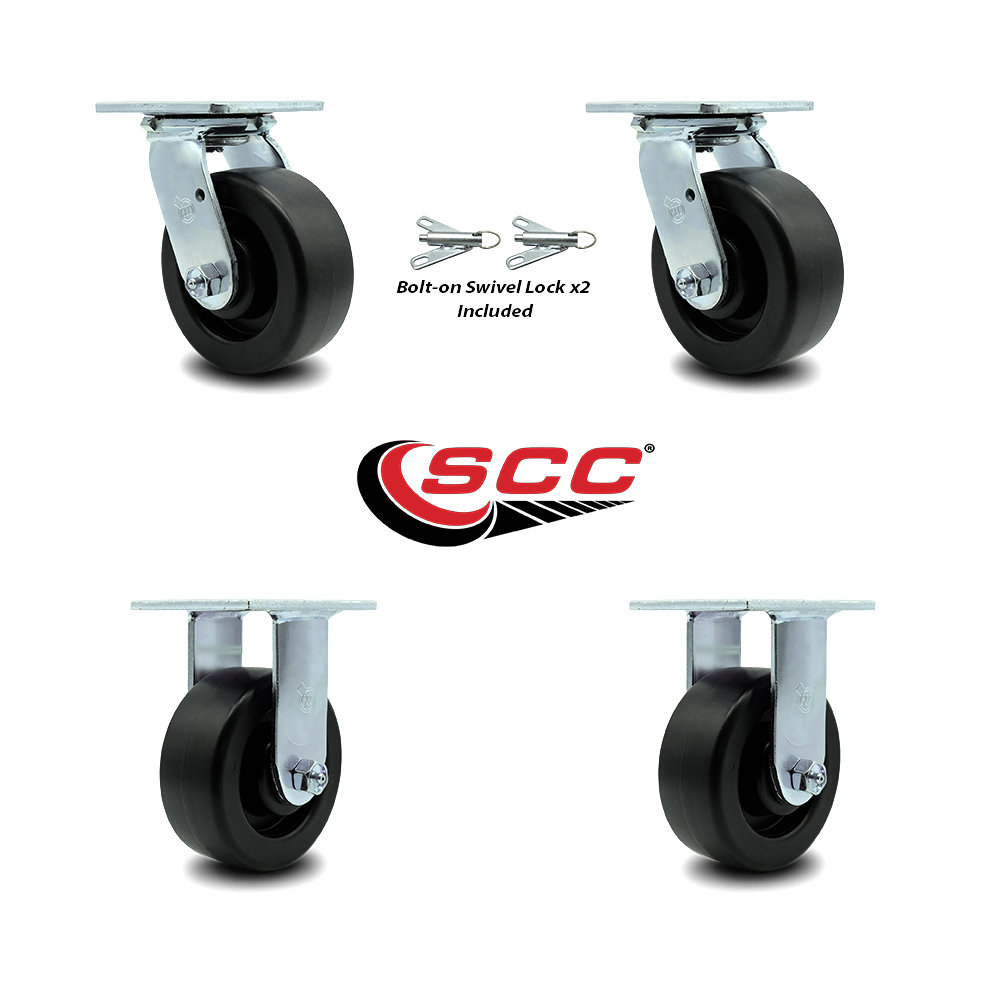 Service Caster 5 Inch Polyolefin Caster Set with Ball Bearings 2 Swivel ...
