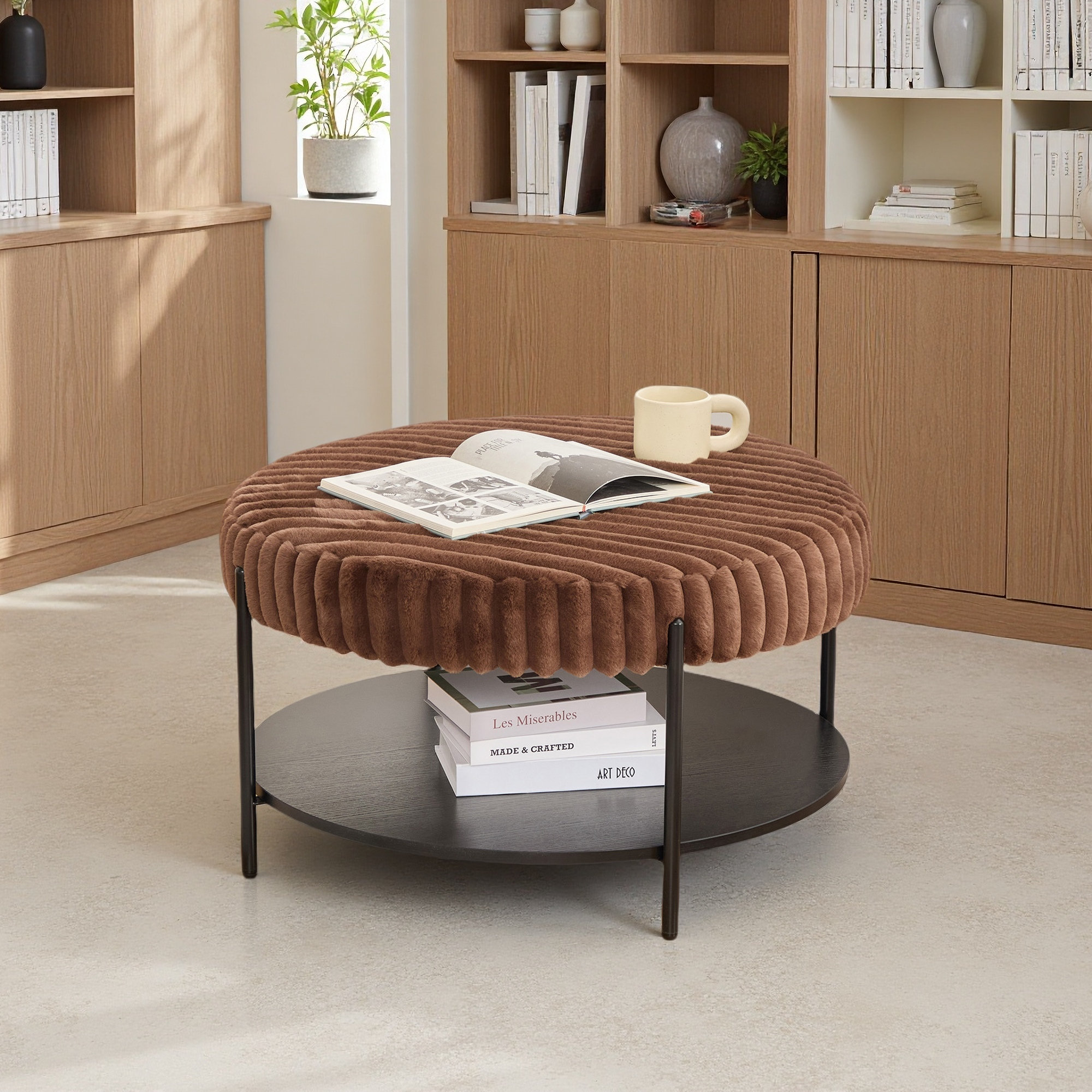 George Oliver 30.9"Wide Upholstered Round Ottoman Coffee Table Foot ...