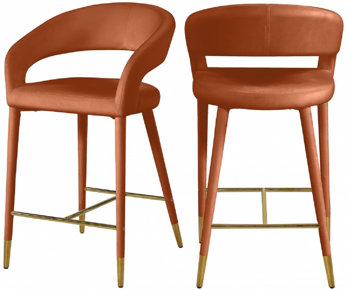 Tree Line Furniture Irwin Stool, Soft Cognac Velvet And Upholstered ...