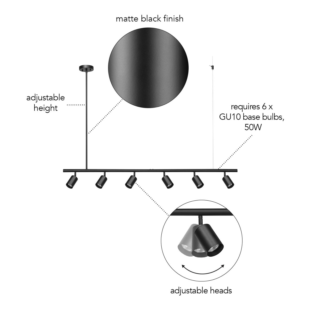 Globe Electric Company 55" 6-Light Matte Black Adjustable Height Track ...