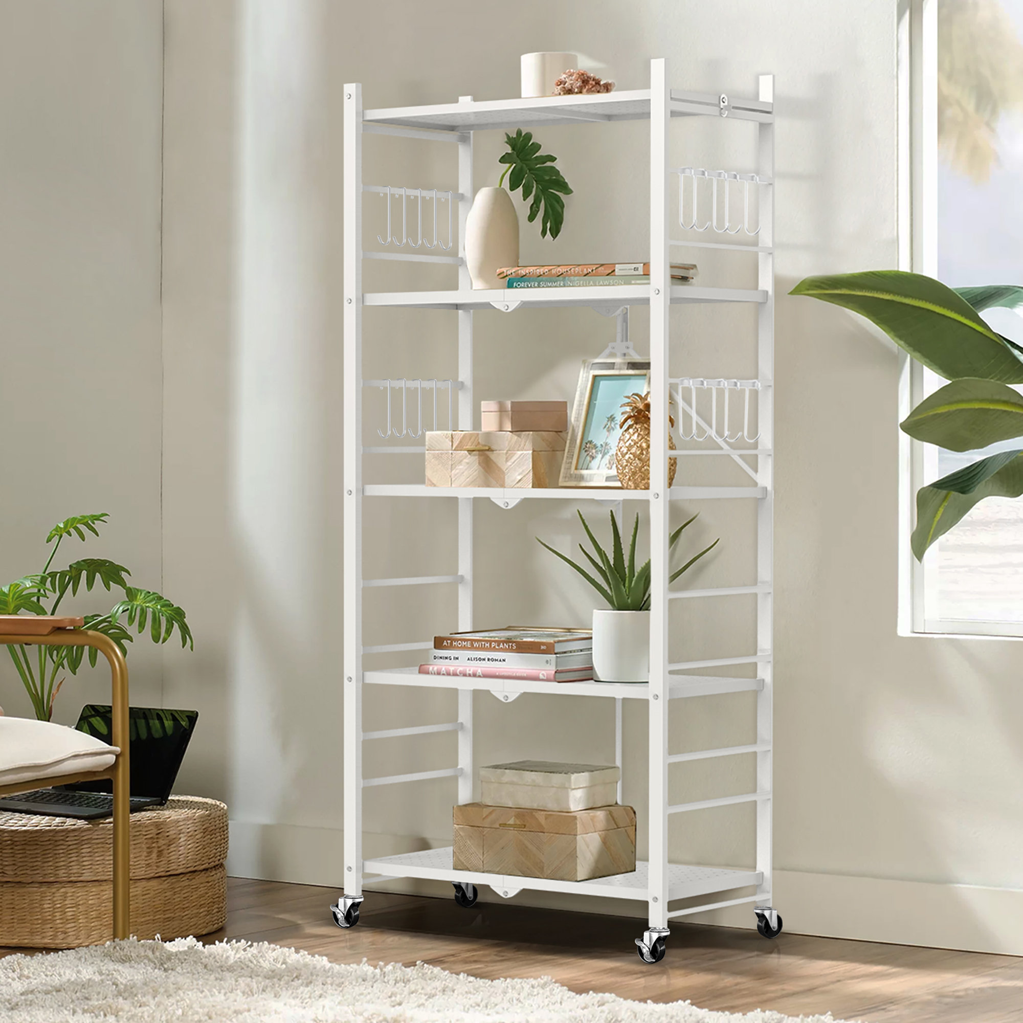 Rebrilliant Storage Shelves With 20 Hooks, 5-tier Collapsible ...